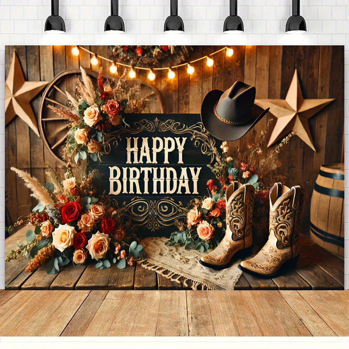 Western Cowboy Birthday Party Backdrop Boot Cowgirl Rustic Country ...