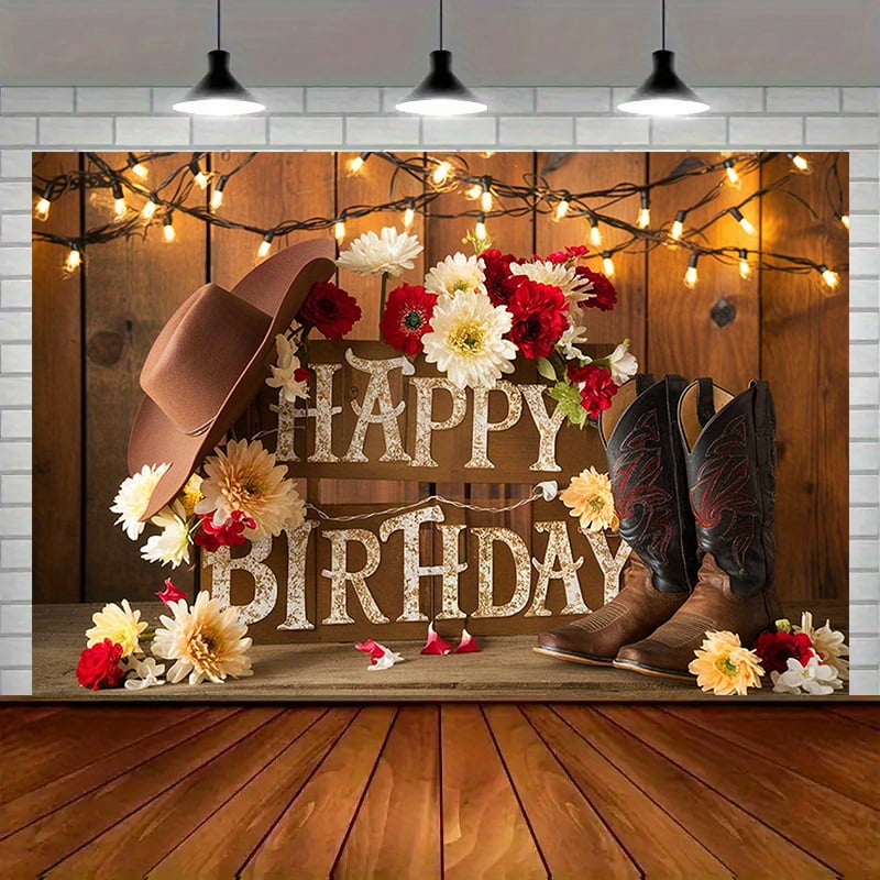 Western Cowboy Birthday Party Backdrop Rustic Country Boot Cowgirl Bday ...