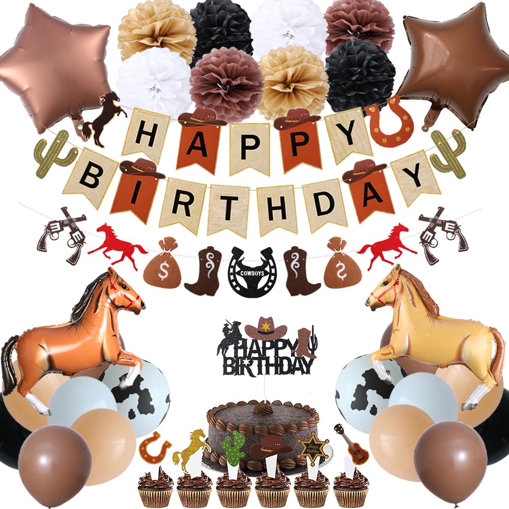 Western Cowboy Birthday Party MMF7 Decorations,Retro Horse Rodeo Cowboy ...