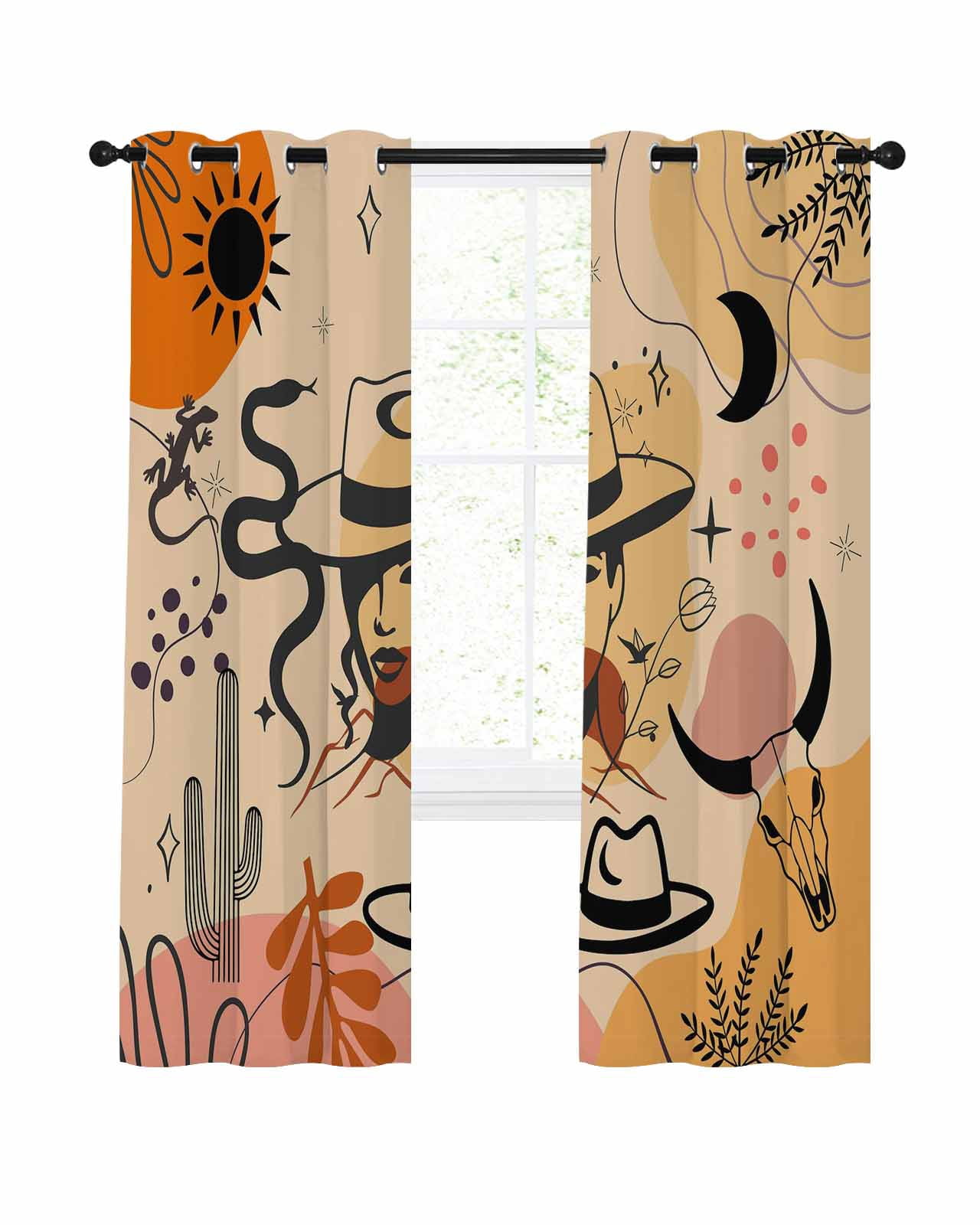 Western Cowboy Blackout Curtains 63 Inch Length Cowgirl Cactus Sun Leaf ...
