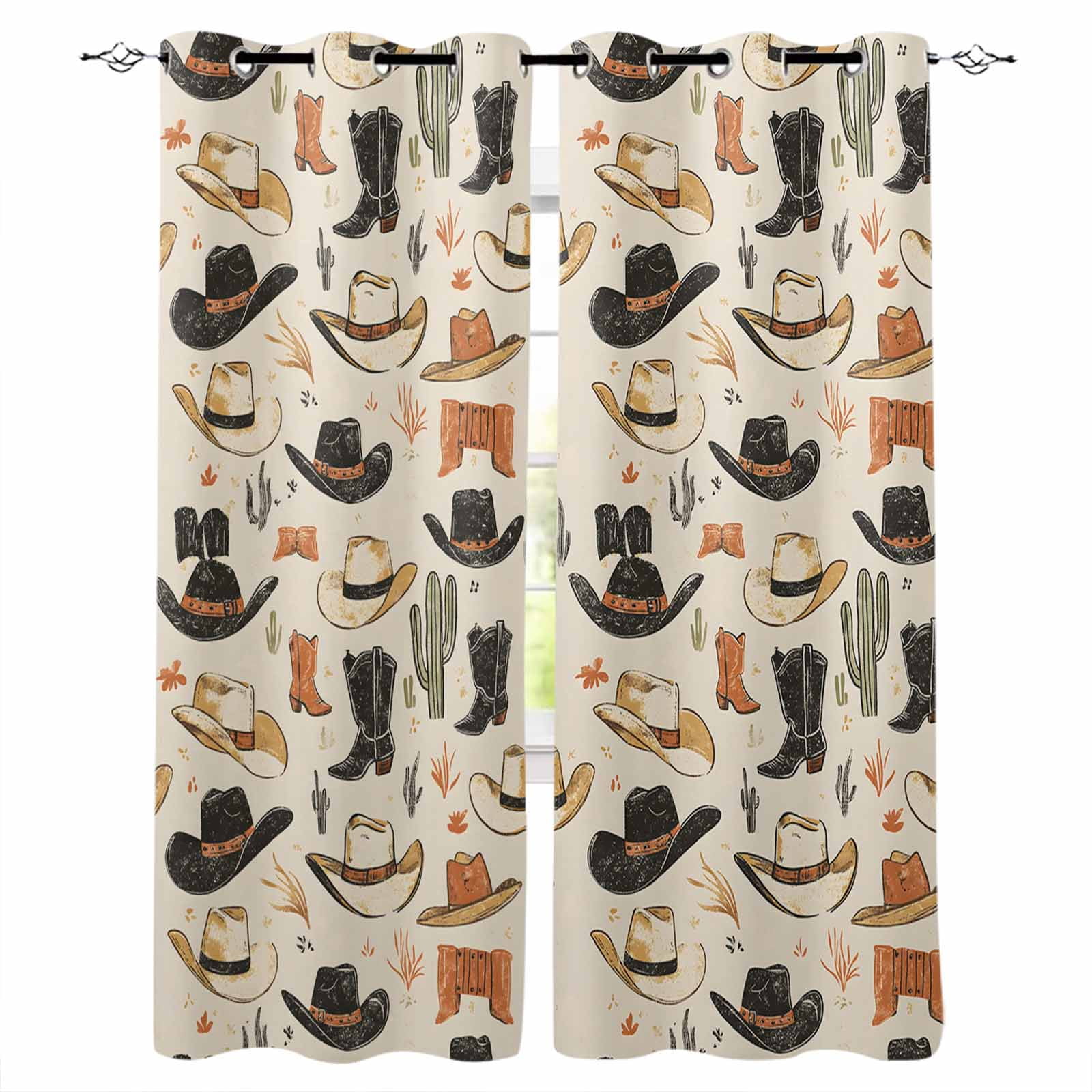 Western Cowboy Blackout Curtains 63 Inches Long, Country Vintage Art ...