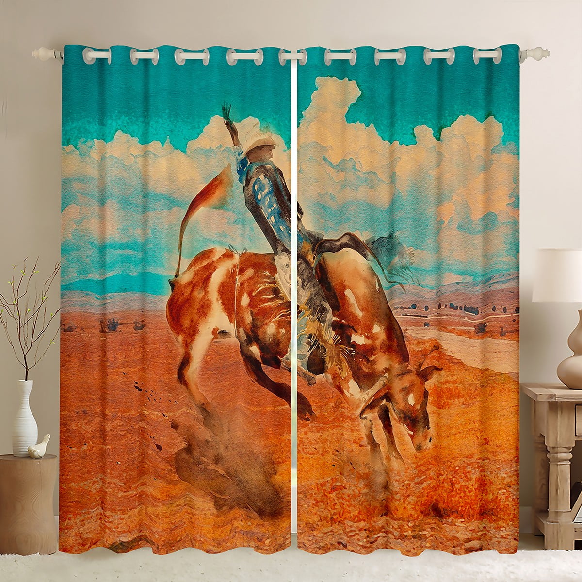 Western Cowboy Blackout Curtains,Rustic Farmhouse Bull Cattle Curtains ...