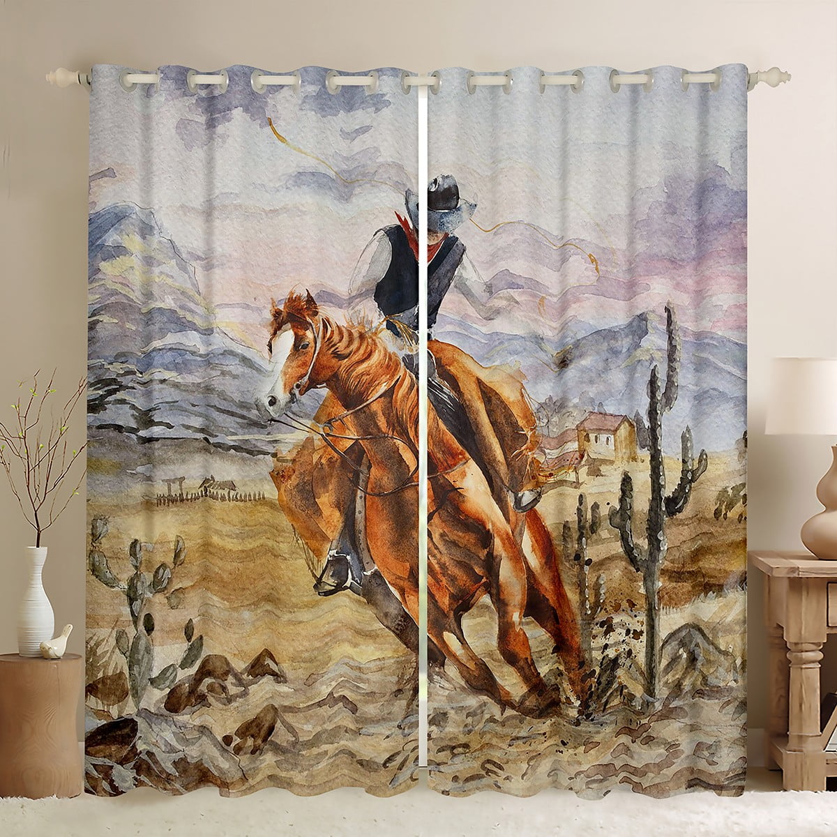 Western Cowboy Blackout Curtains,Rustic Farmhouse Curtains,Galloping ...