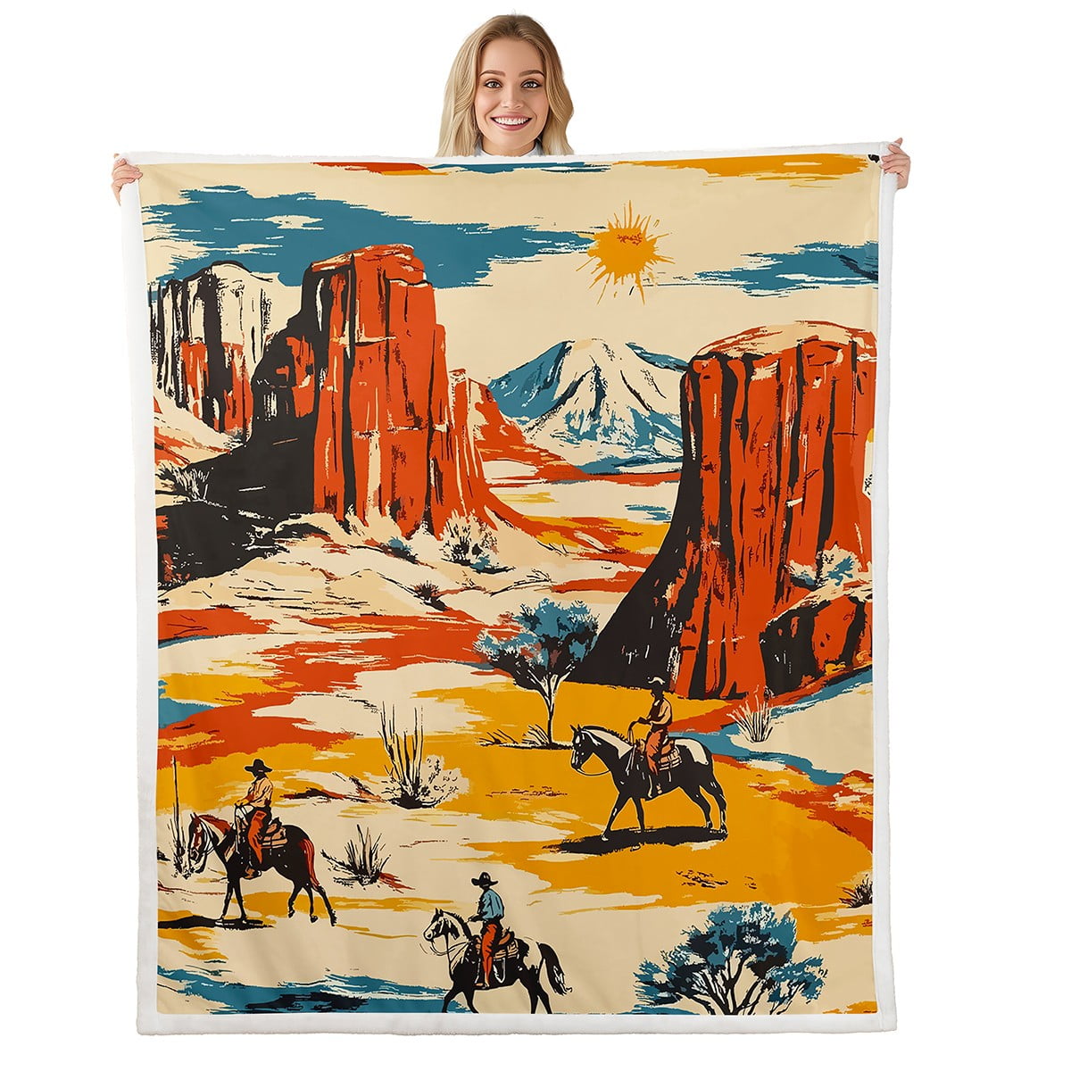 Western Cowboy Blanket American West Desert Throw Blanket Rustic ...