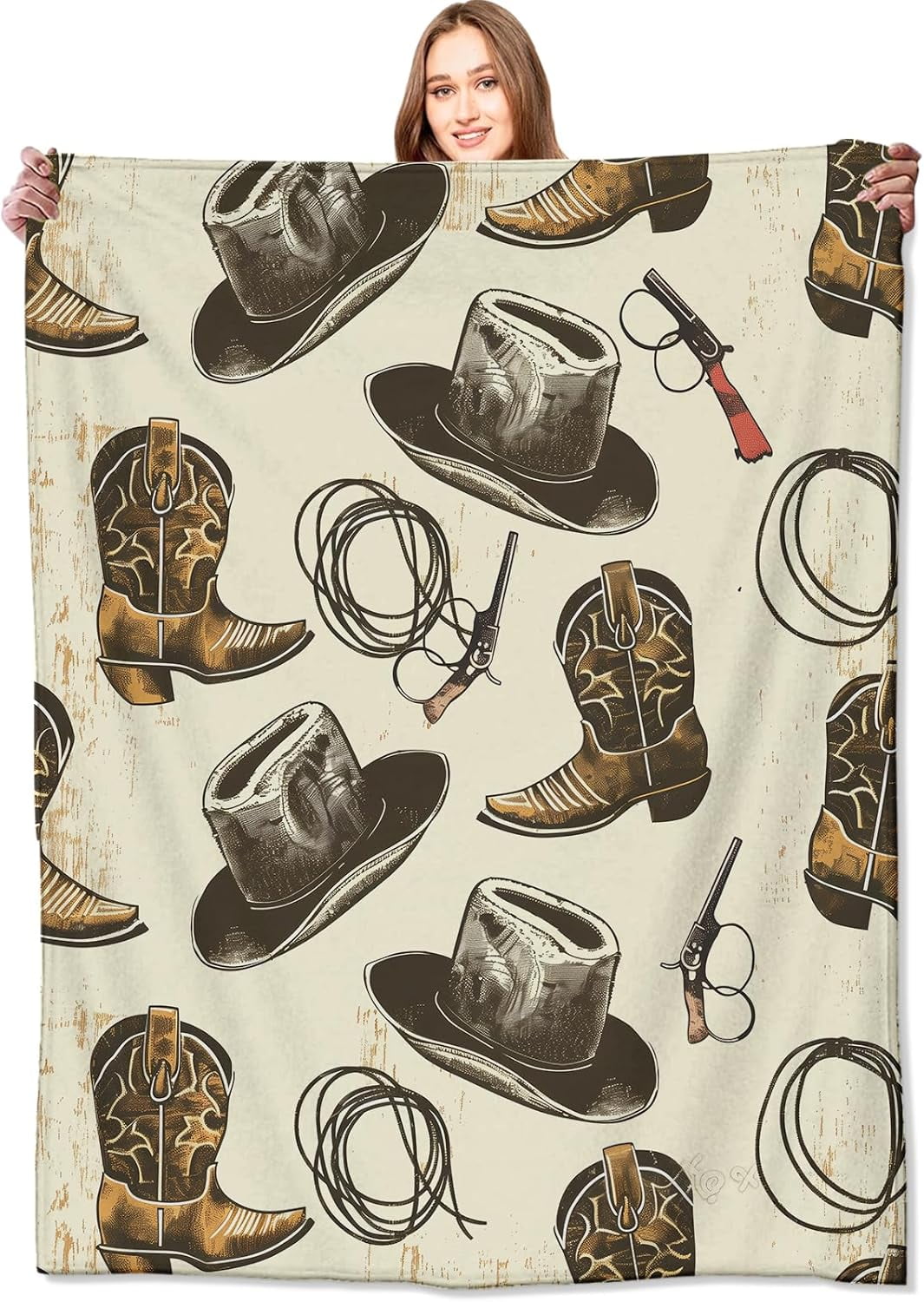 Western Cowboy Blanket Classic Hats, Boots, and Lasso Throw Blankets ...