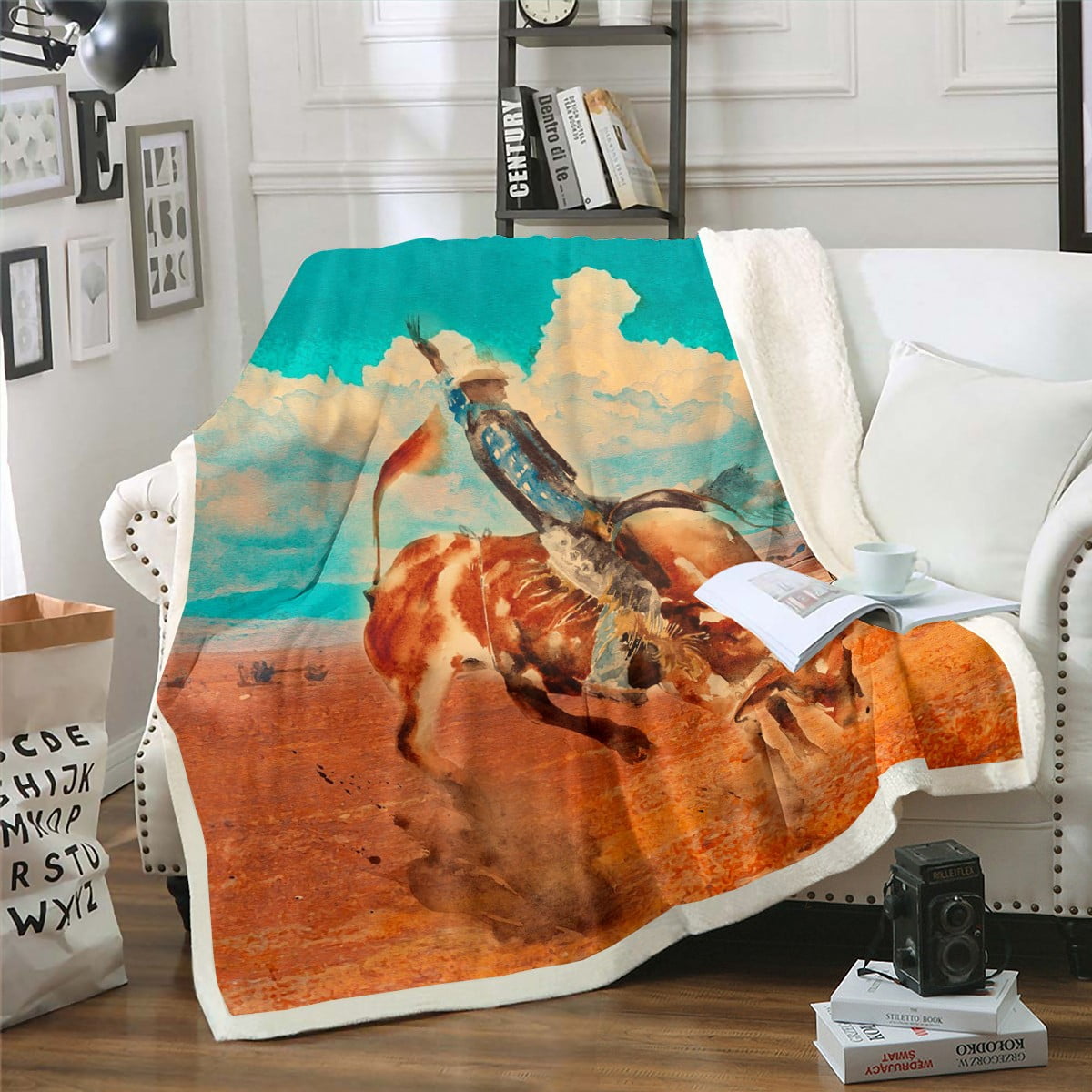 Western Cowboy Blanket Twin Size,Rustic Farmhouse Bull Cattle Throw ...