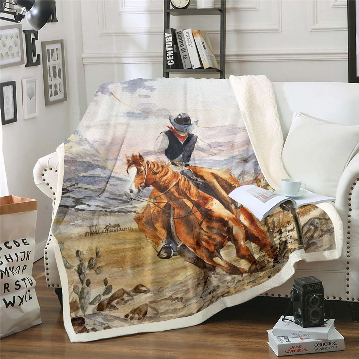 Western Cowboy Blanket Twin Size,Rustic Farmhouse Cowboy Throw Blanket ...