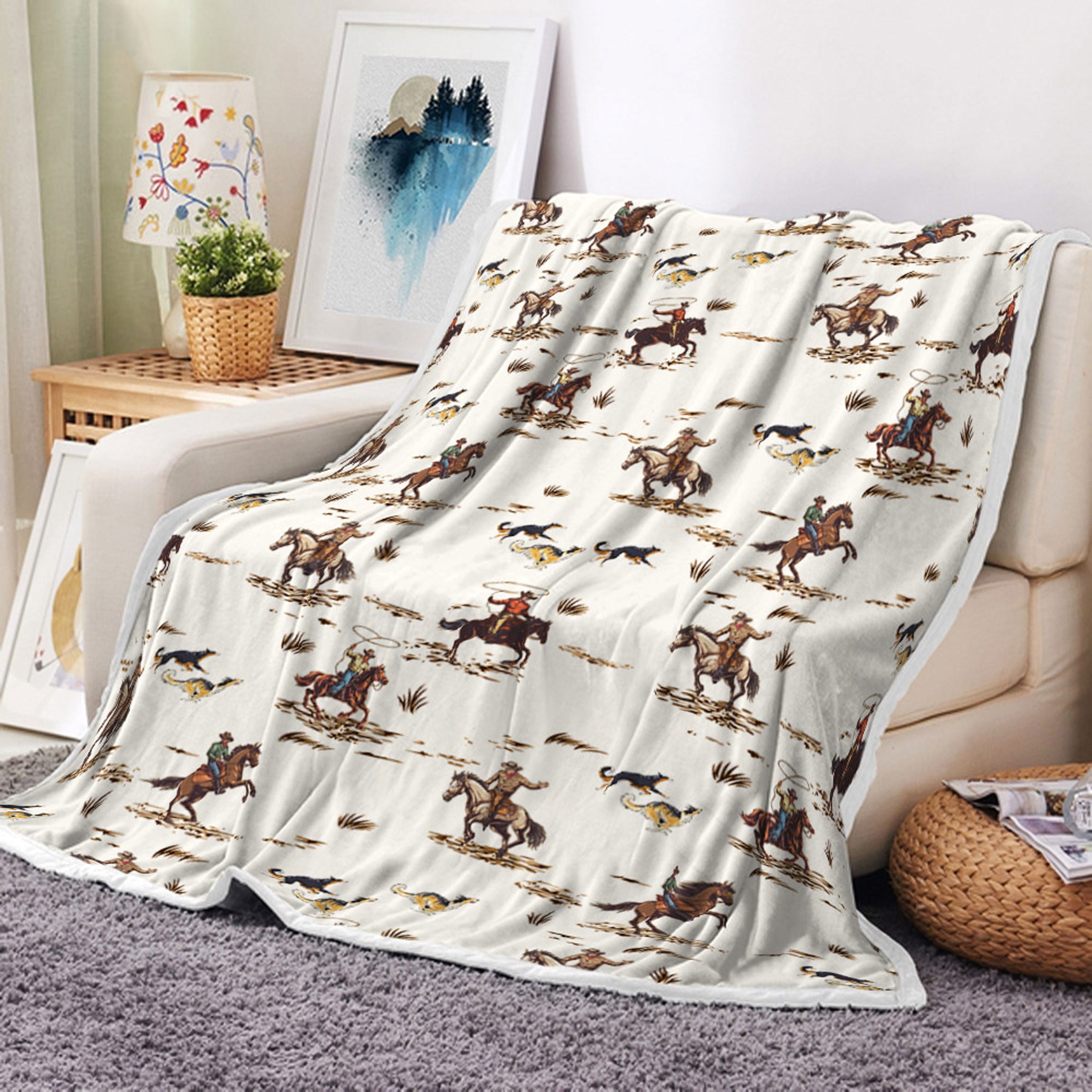 Western Cowboy Blanket, Vintage Cowboy Ride Horse West Theme Soft Throw ...