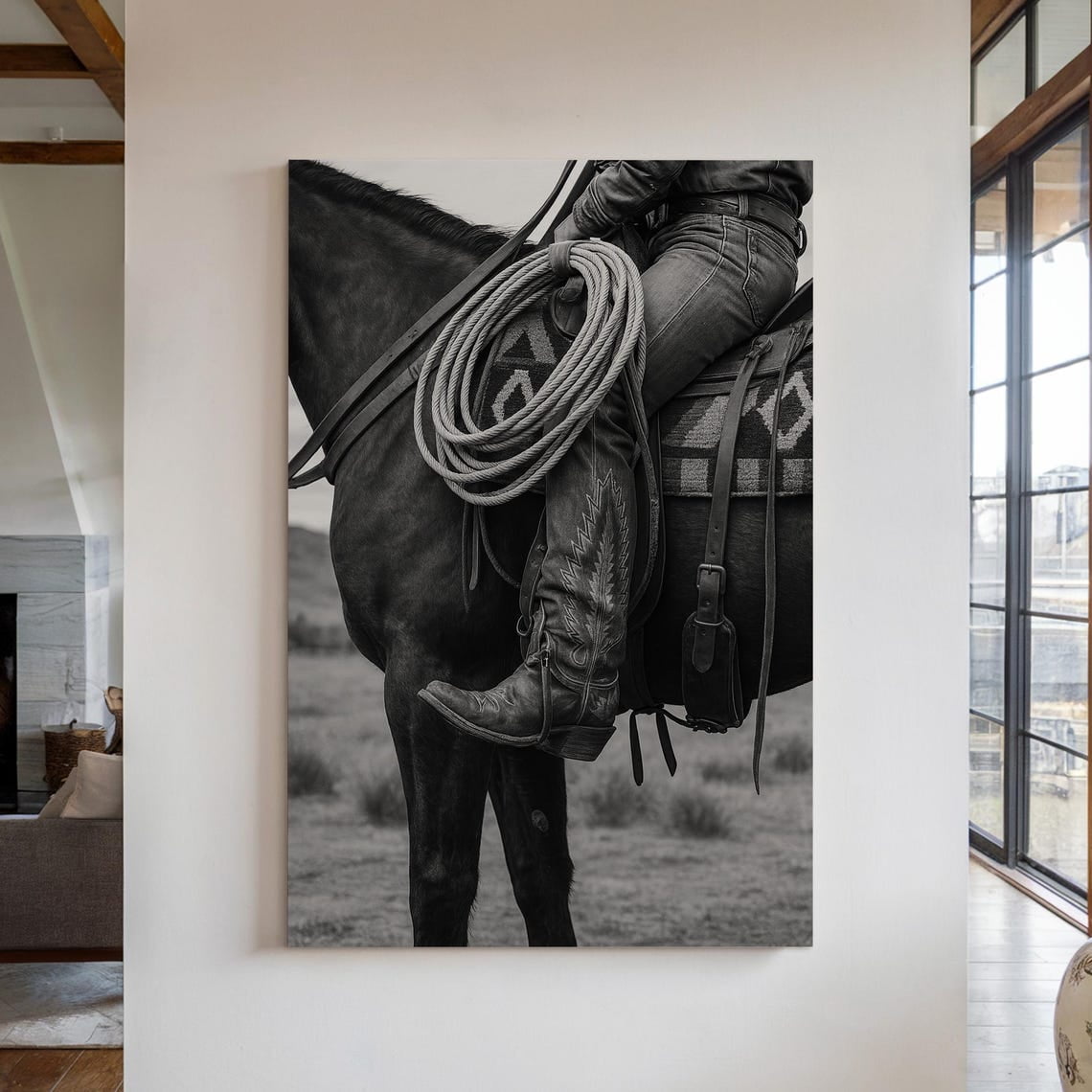Western Cowboy Boot & Rope Photography – Black And White Ranch Horse ...