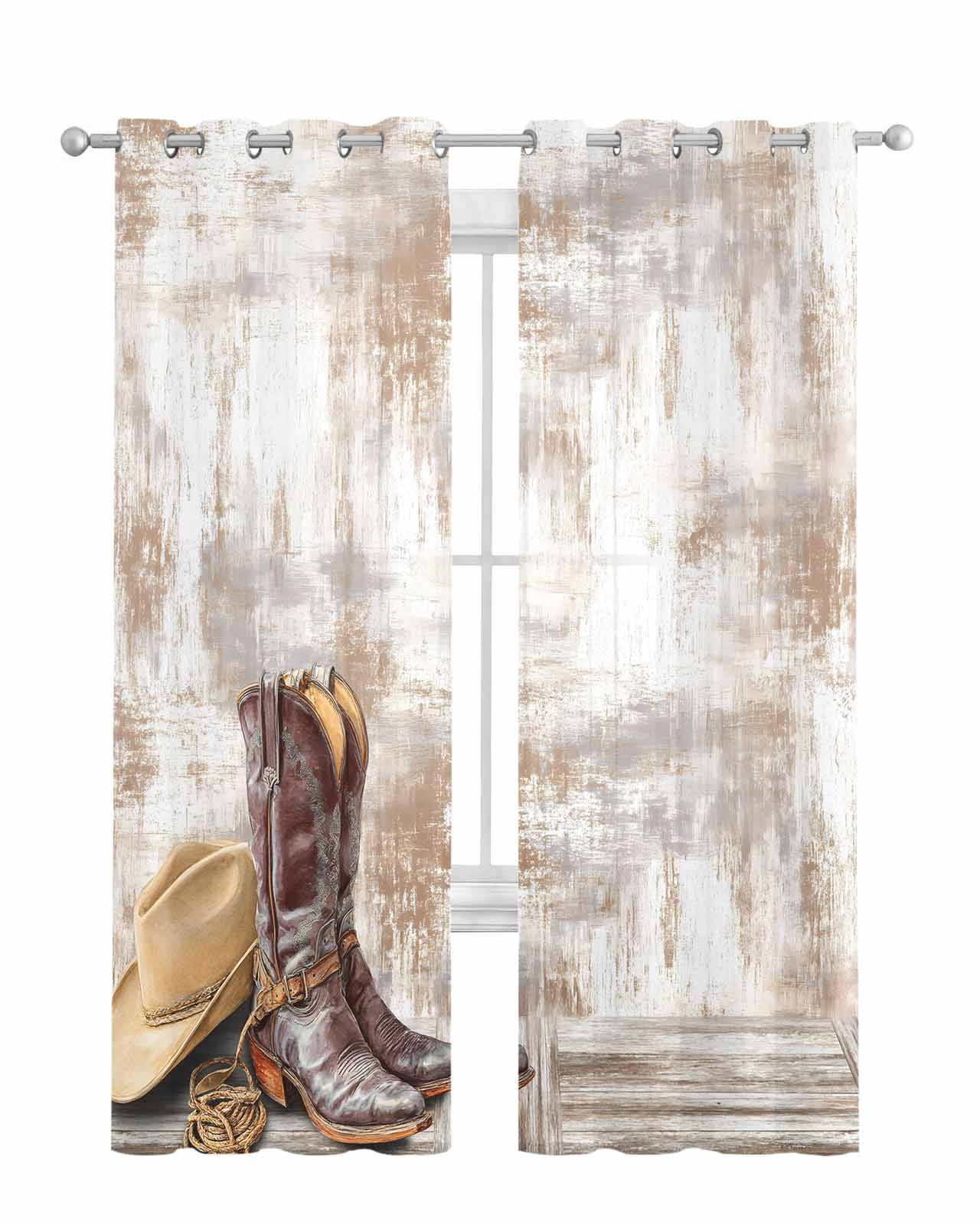 Western Cowboy Boots Sheer Curtains 84 Inch Length 2 Panels Set for ...