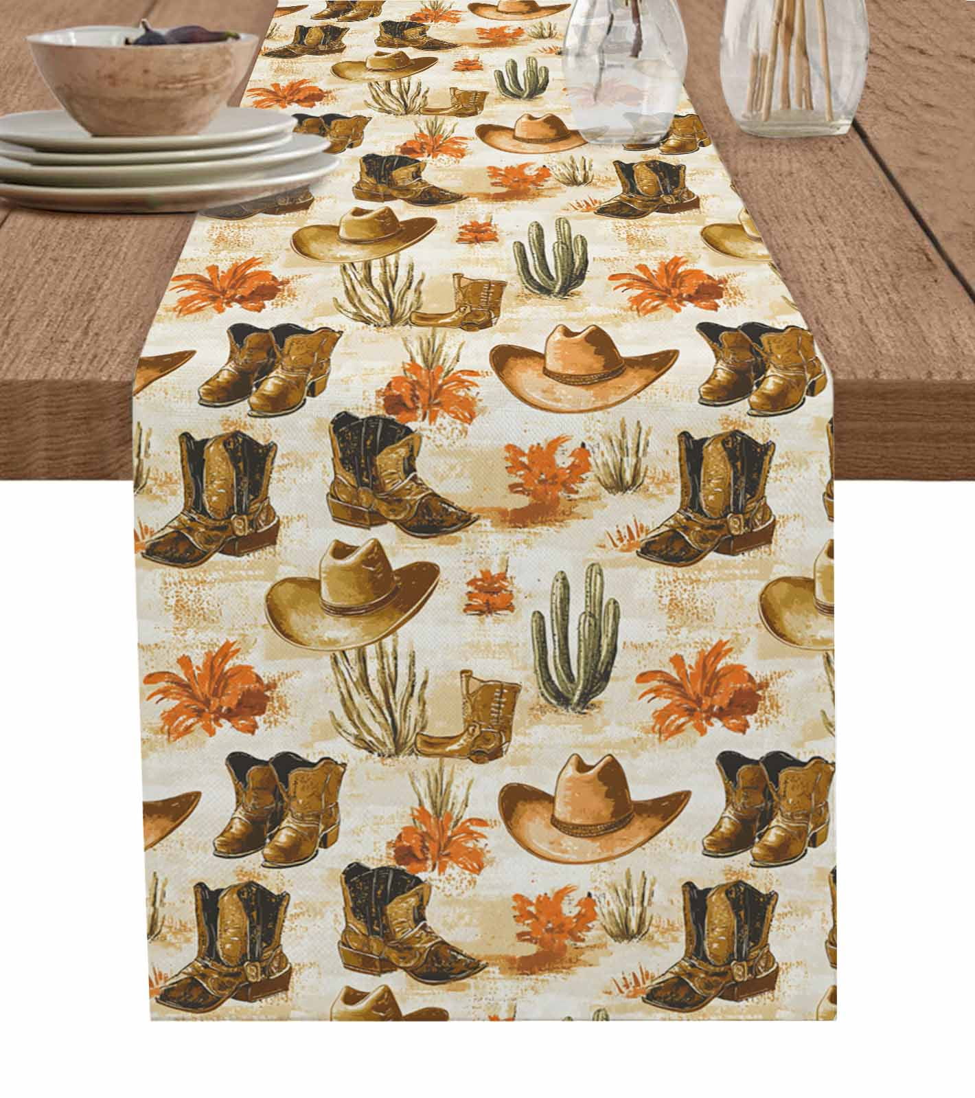 Western Cowboy Burlap Cotton Table Runner 13x70 Inches Long, Vintage ...