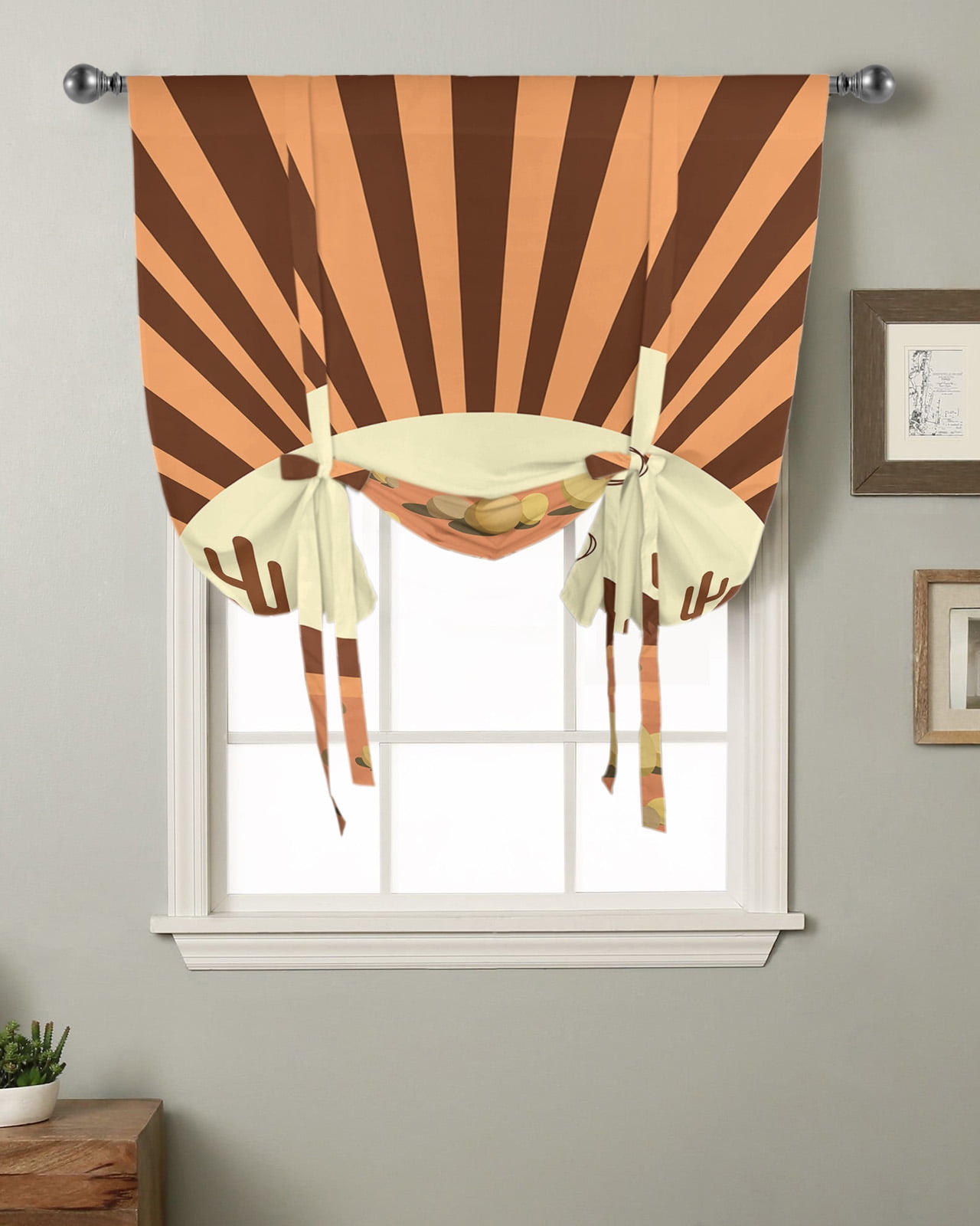 Western Cowboy Cactus Kitchen Short Window Curtain Rod Pocket Curtains ...