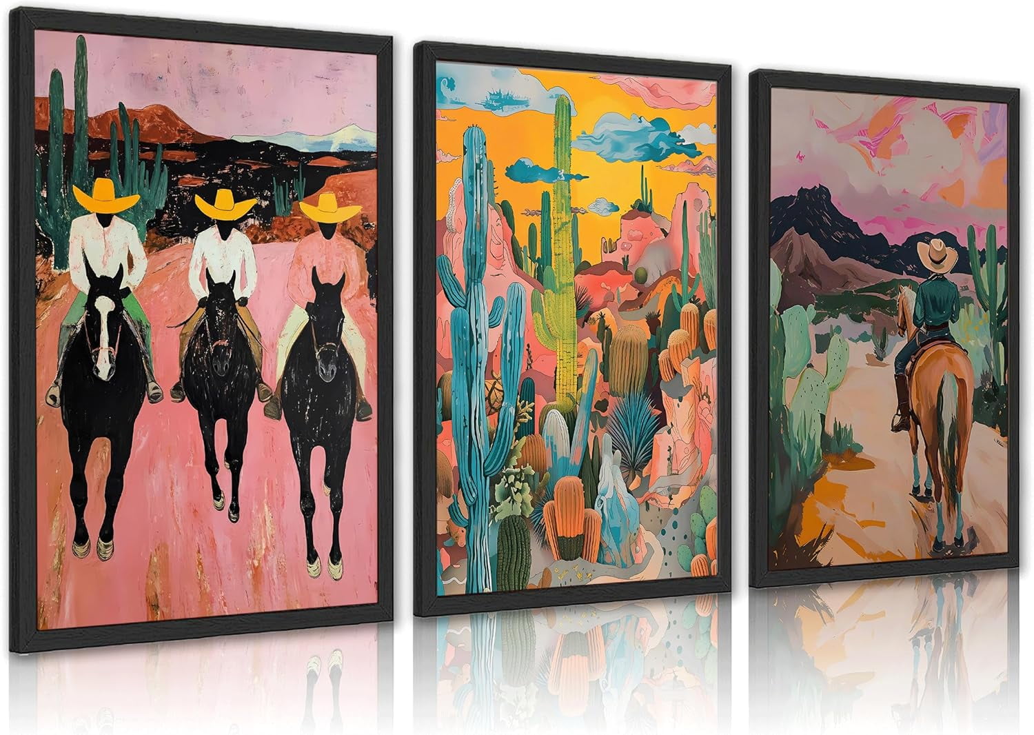 Western Cowboy Canvas Wall Art Abstract Cowboy Desert Cactus Posters ...