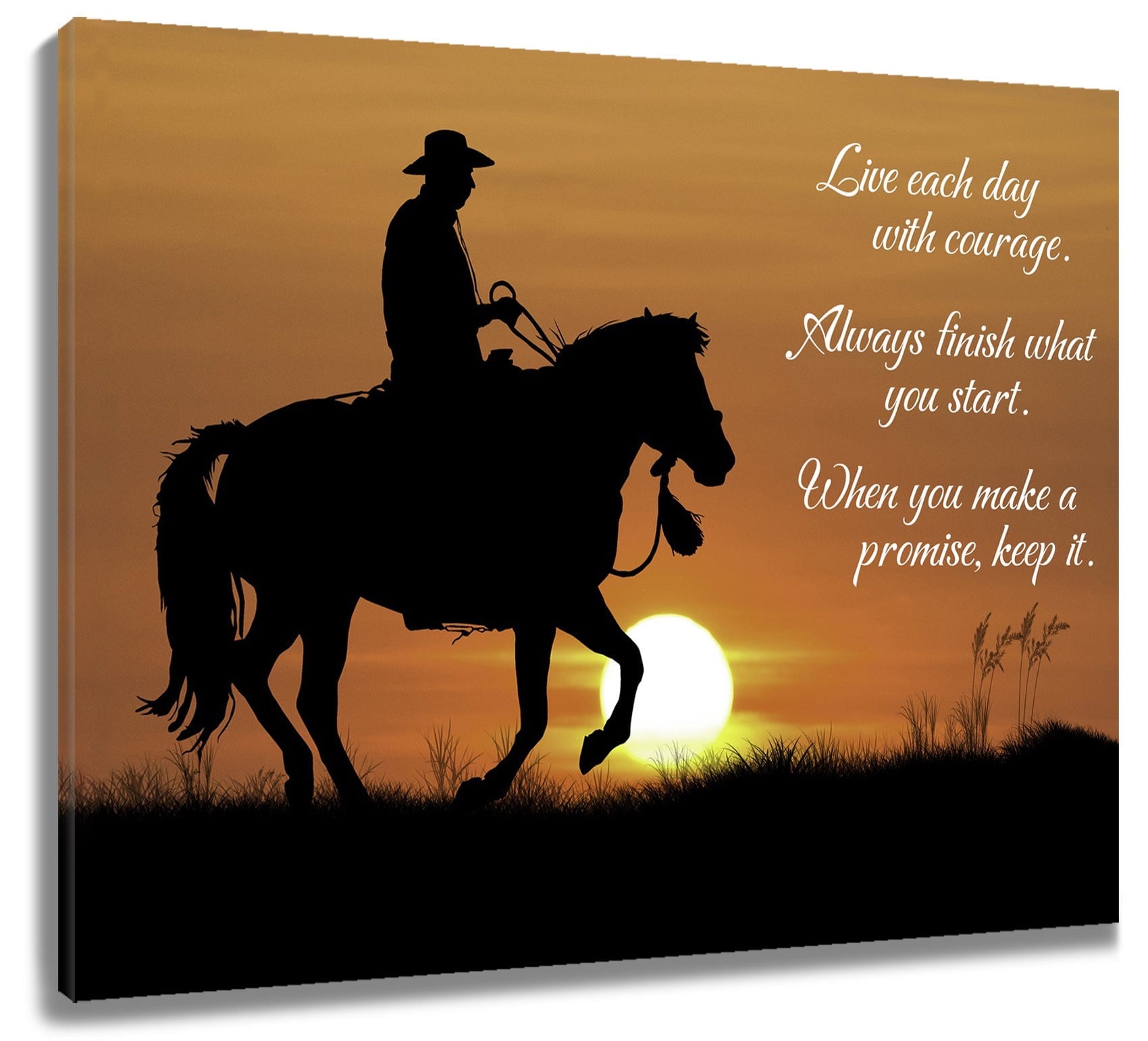 Western Cowboy Canvas Wall Art Riding a Horse Setting Sun Inspirational ...
