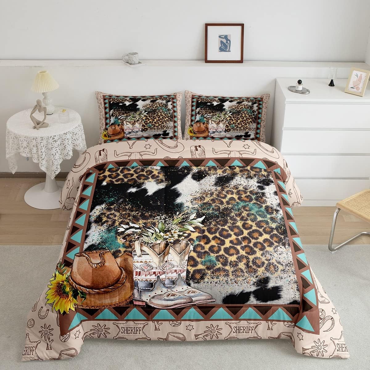 Western Cowboy Comforter Set Ethnic Tribe Horse Bedding King Cabin Farm ...