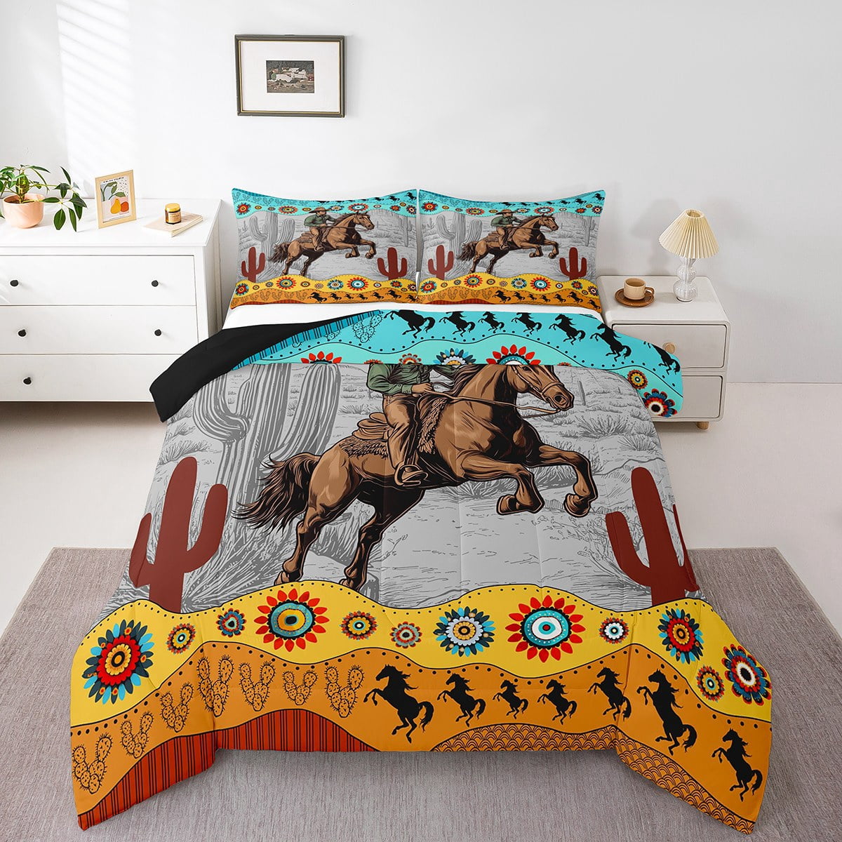 Western Cowboy Comforter Set Twin Size Teens Rustic Farmhouse Bedding ...