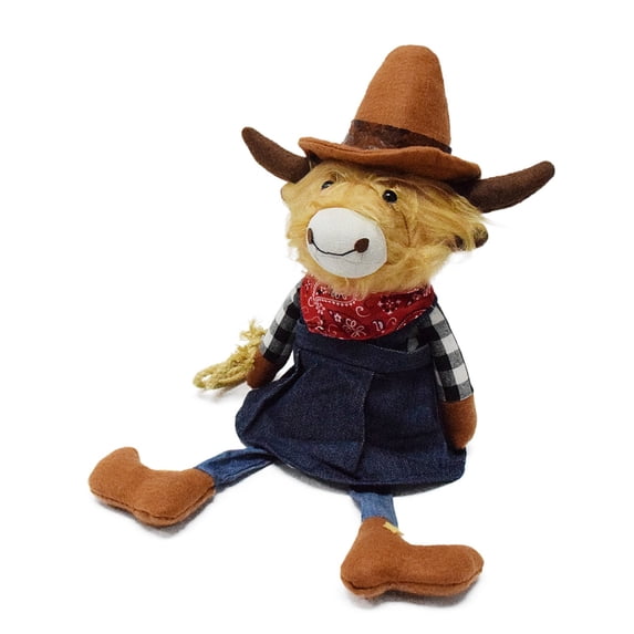 Western Cowboy Cow Plush Cute Cow Doll Ornament Soft Cuddly Stuffed ...