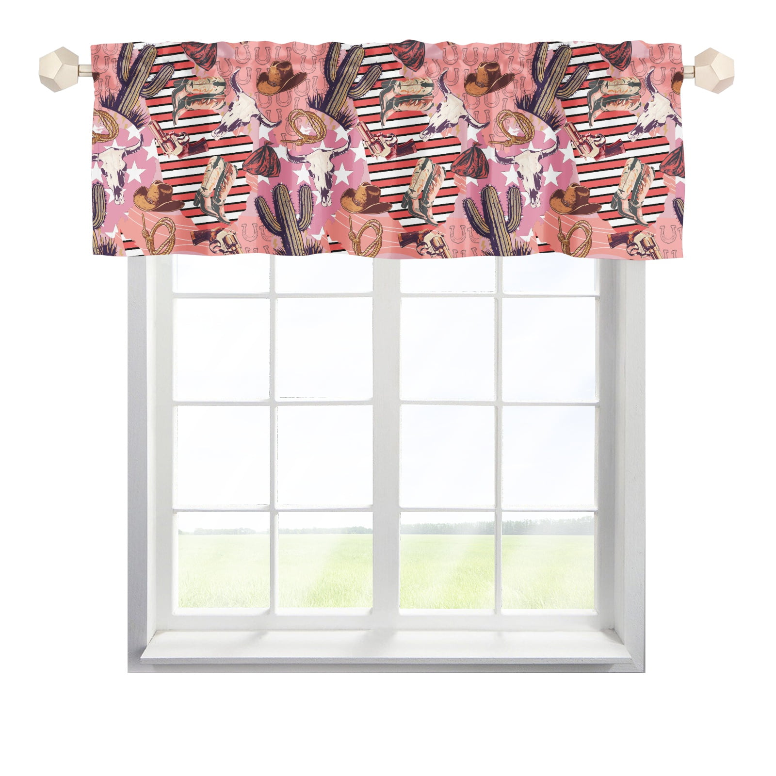 Western Cowboy Curtain Valance Rod Pocket 54''x18'' Cowboys Boot Hat ...