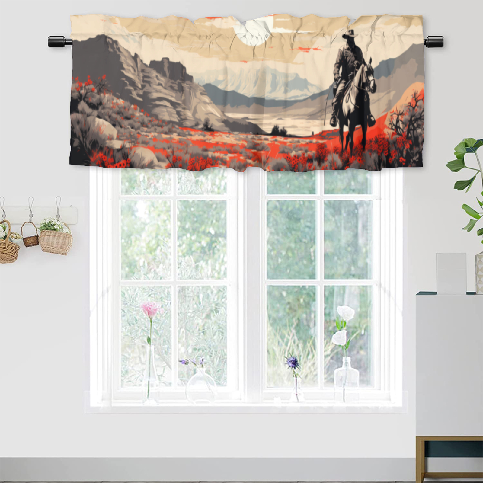 Western Cowboy Curtain Valances Vintage Farmhouse Country Cowboy Riding ...