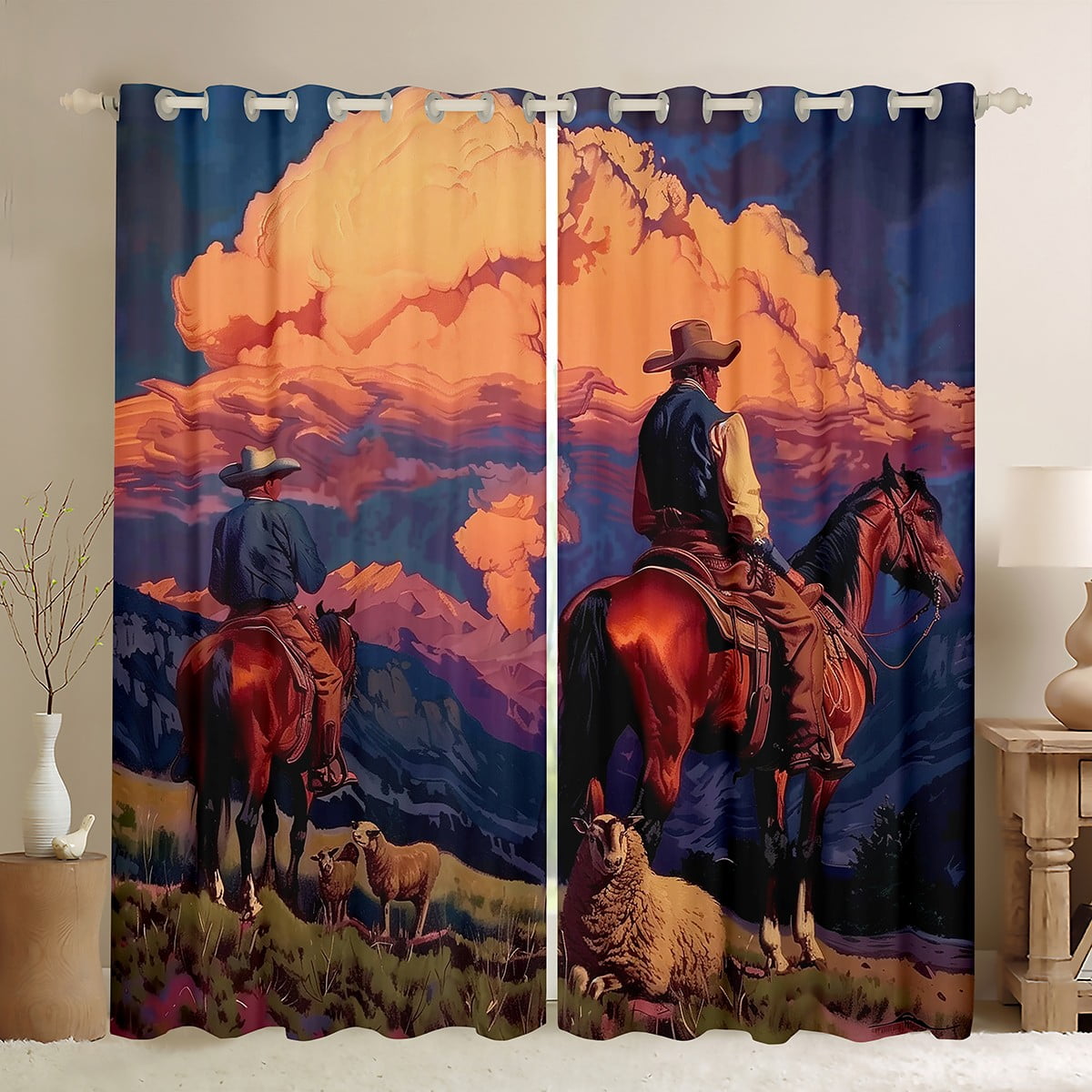 Western Cowboy Curtains,West Style Horse Curtains 30%-50% Blackout Men ...