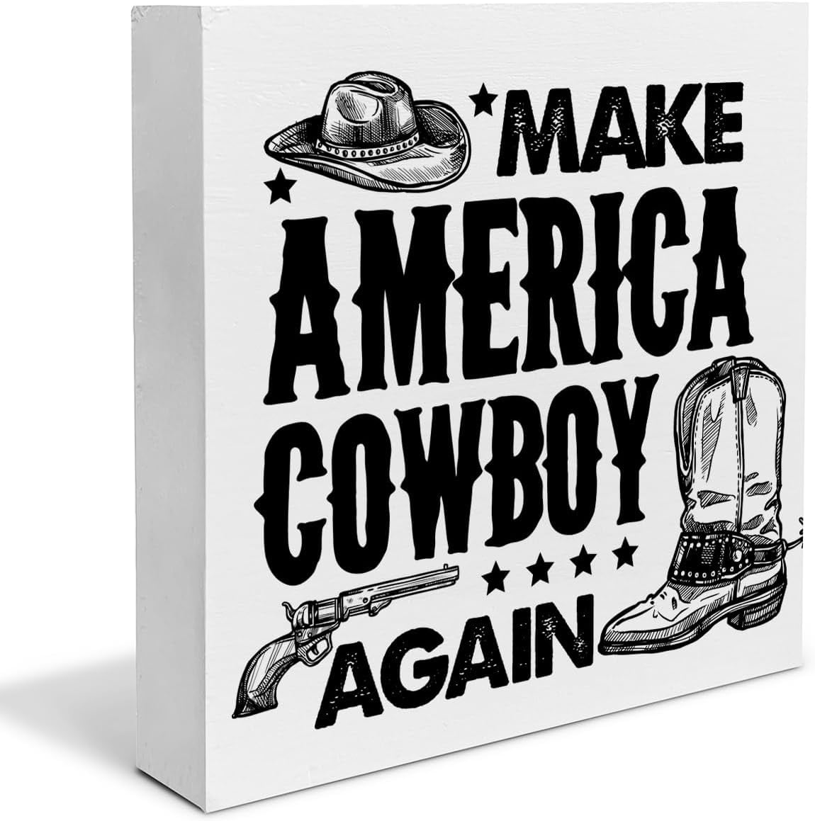 Western Cowboy Decor Sign America Cowboy Again Desk Decorative Wood ...
