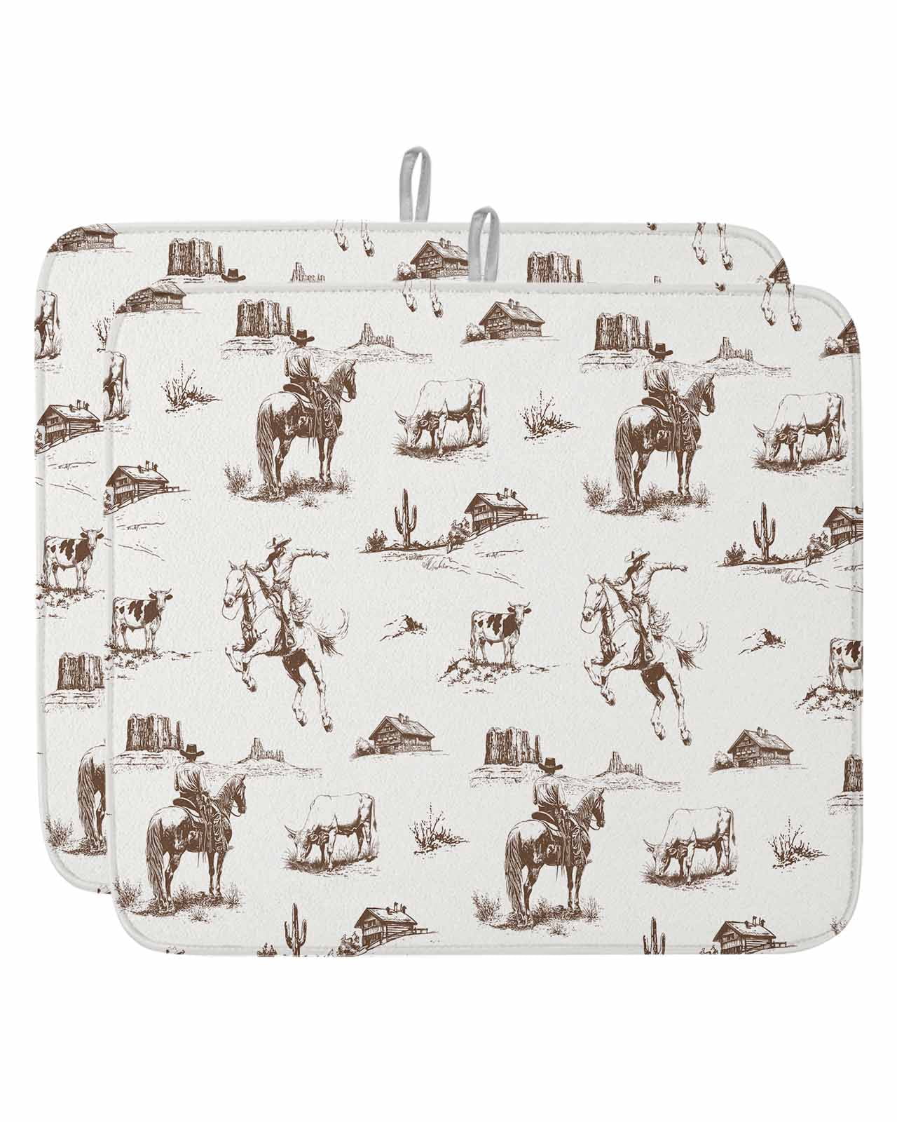 Western Cowboy Dish Drying Mat 16x18 inch Retro Brown Desert Ethnic ...