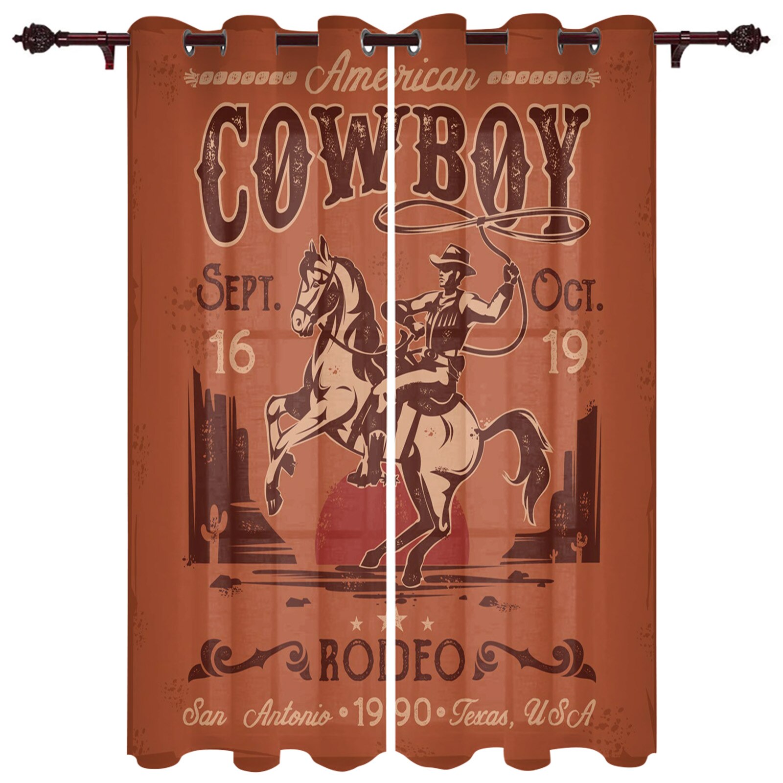 Western Cowboy Dusk Valance Window Curtains For Living Room Bedroom ...