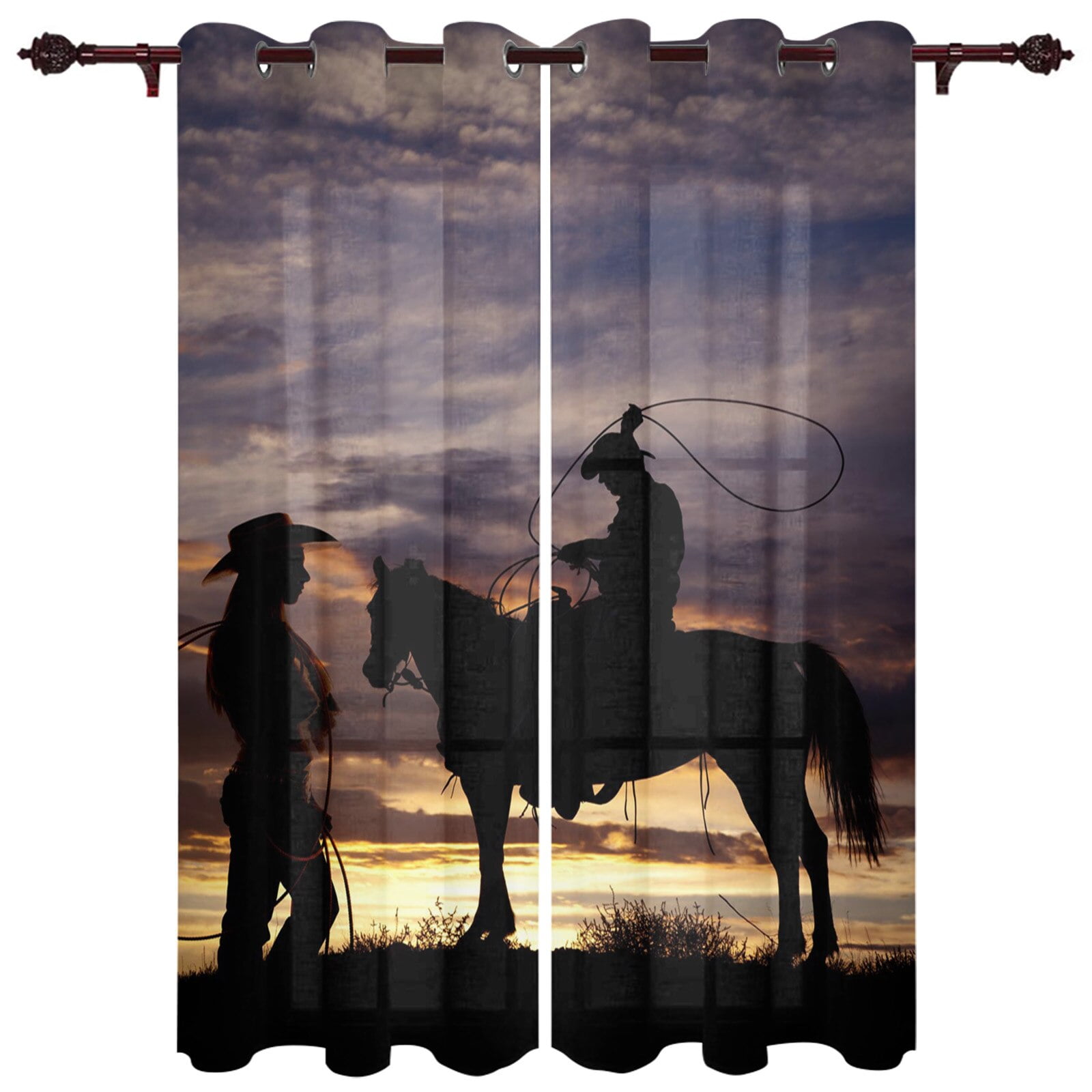 Western Cowboy Dusk Valance Window Curtains For Living Room Bedroom ...