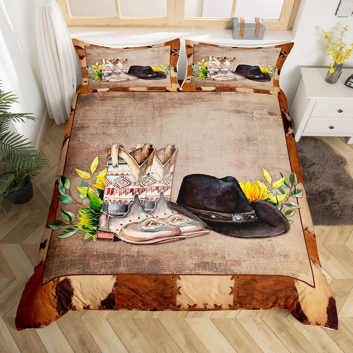 Western Cowboy Duvet Cover Full Retro Cowboys Bedding Set Cowboy Boots ...