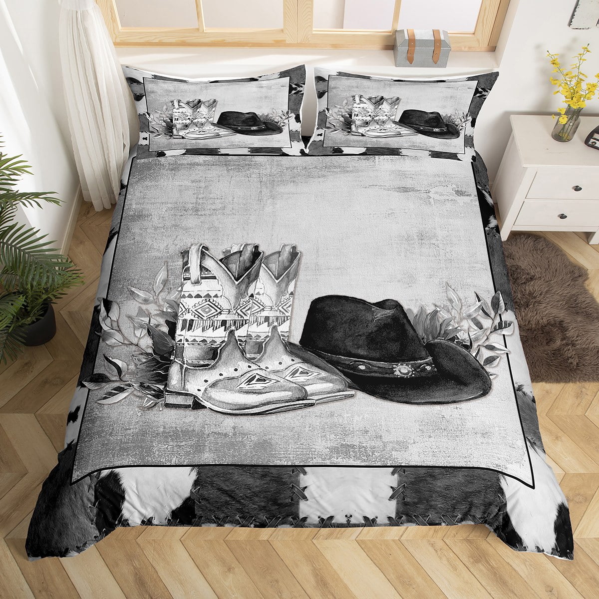 Western Cowboy Duvet Cover Twin Retro Cowboys Bedding Set Cowboy Boots ...
