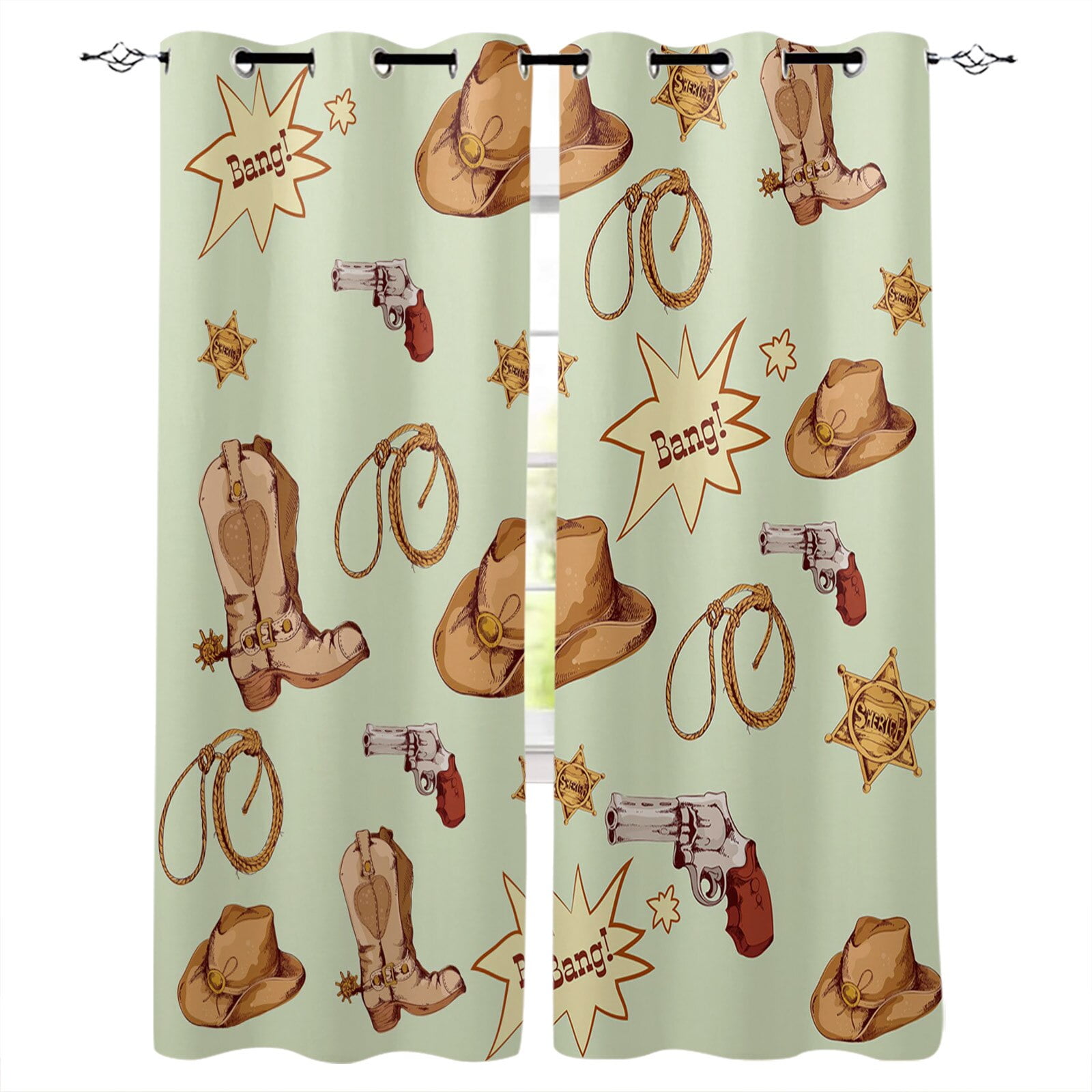 Western Cowboy Elements Country Style Window Curtain Living Room ...