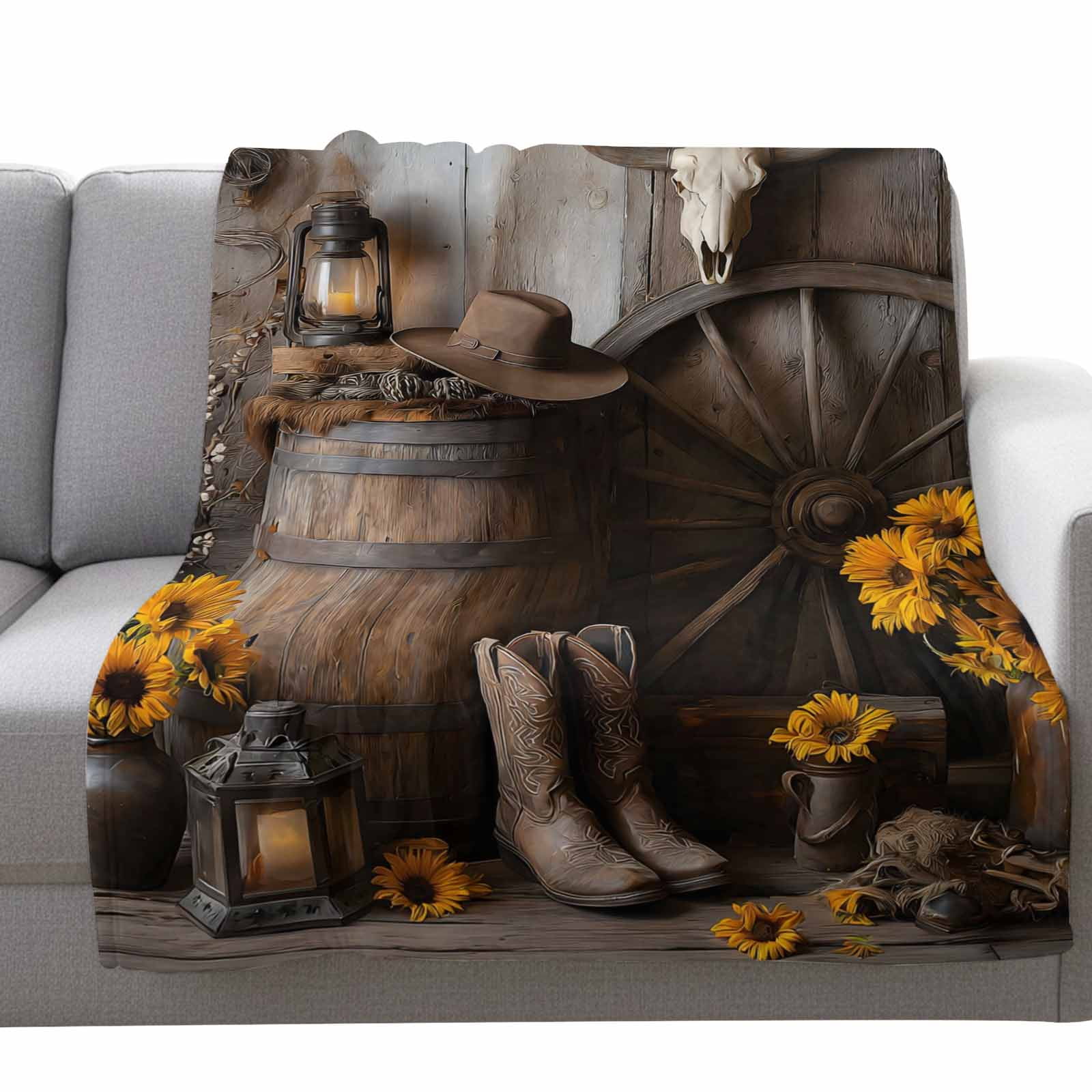 Western Cowboy Fleece Throw Blanket Lightweight Vintage Hat Boots ...