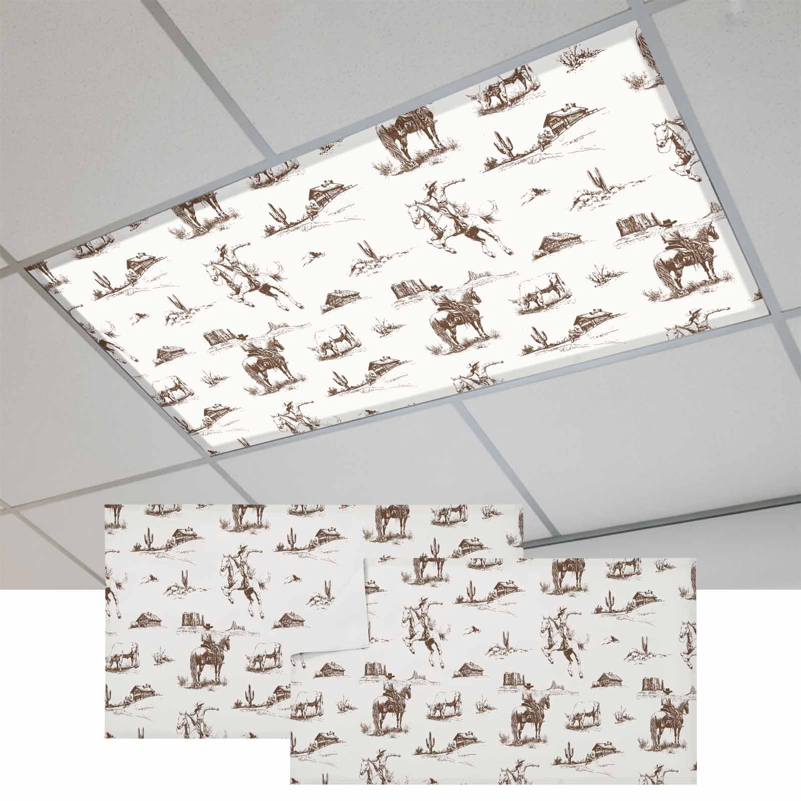 Western Cowboy Fluorescent Light Covers, Retro Desert Cactus Country ...