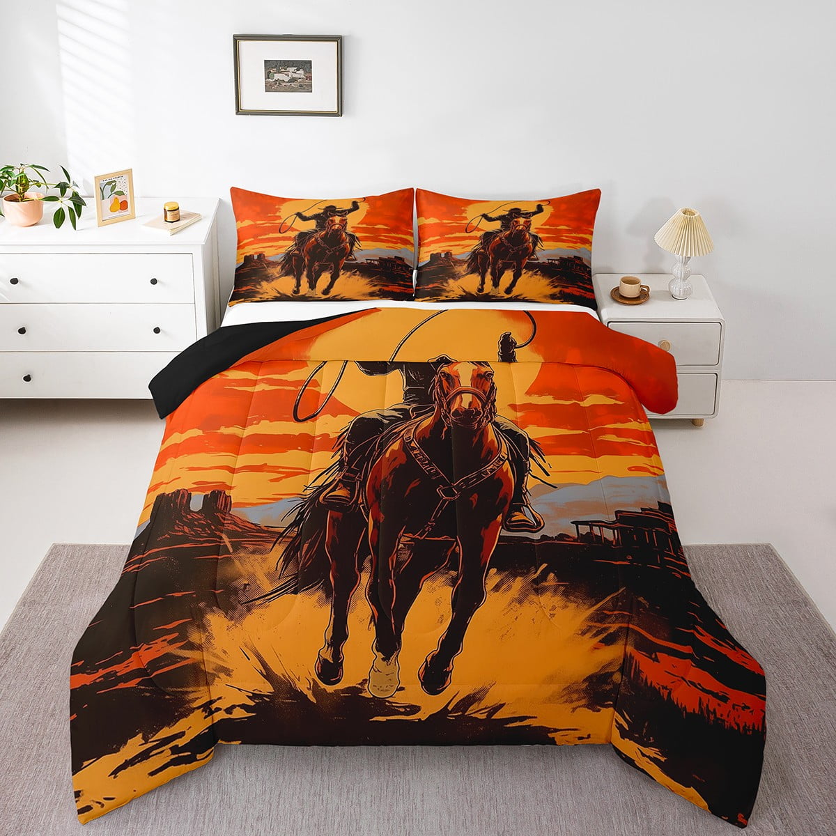 Western Cowboy Full Bedding Set,West Style Horse Comforter Set Men Room ...