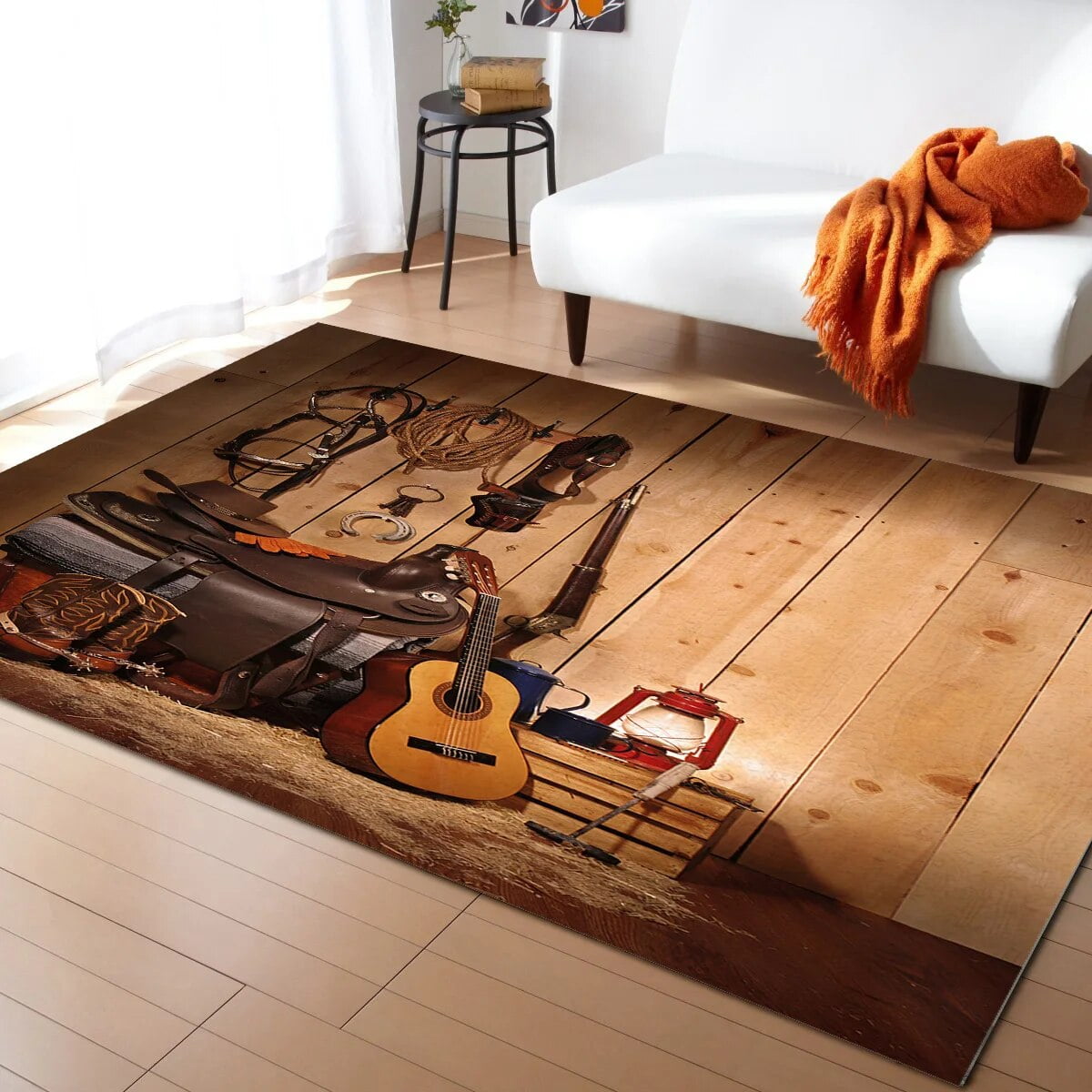 Western Cowboy Guitar Wood Carpets for Living Room Home Decorative Rugs ...