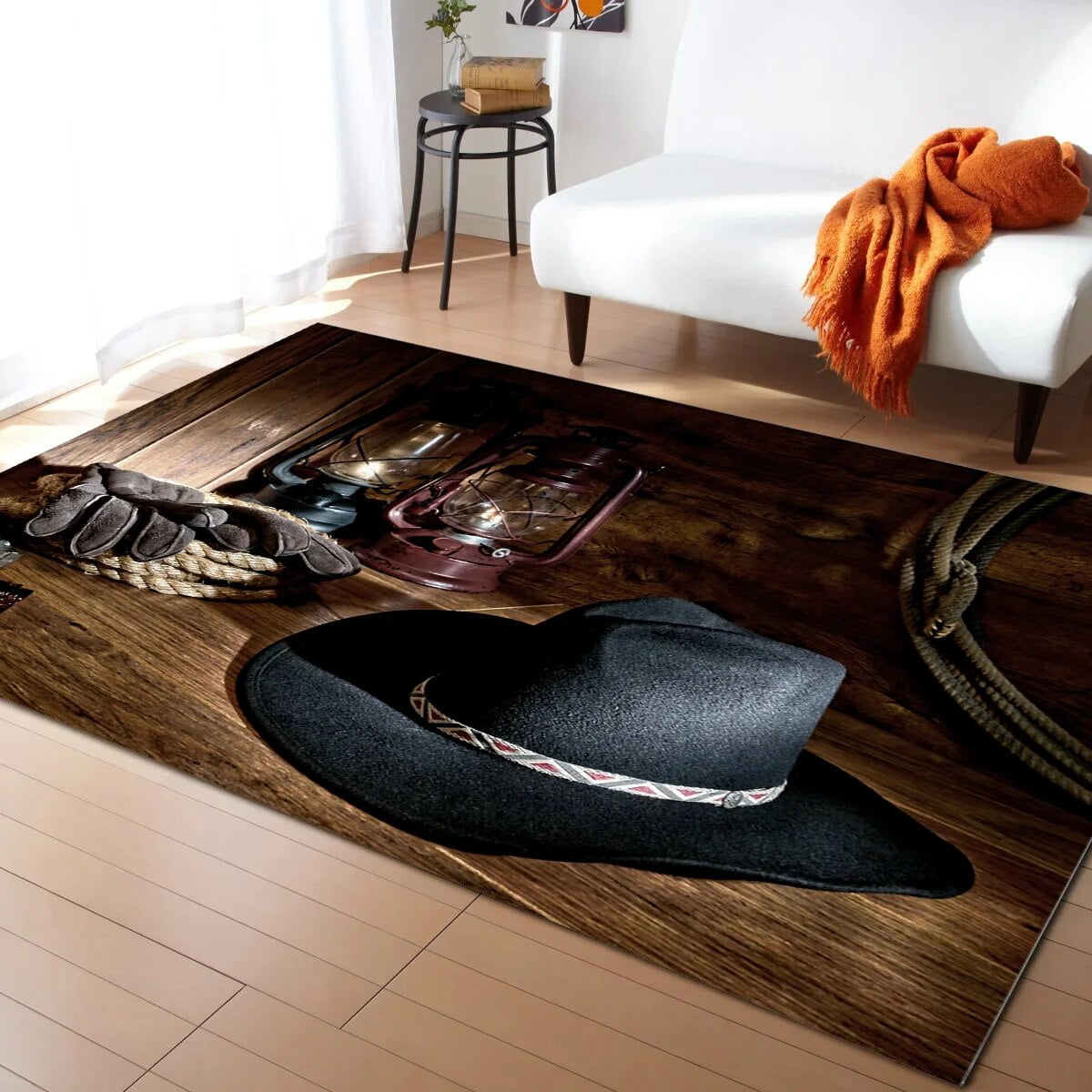 Western Cowboy Guitar Wood Carpets for Living Room Home Decorative Rugs ...