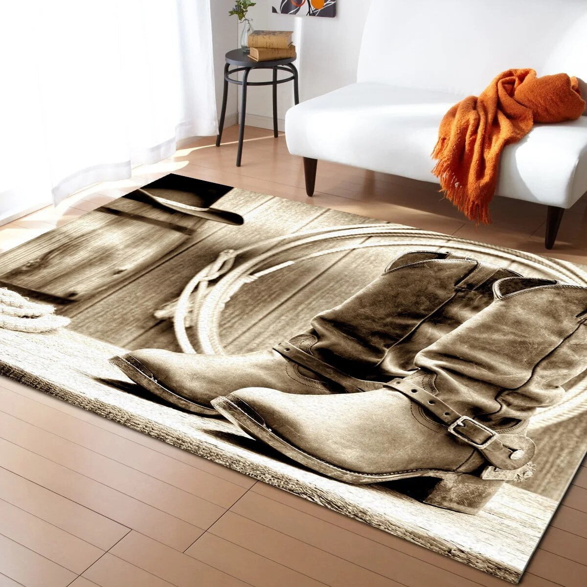 Western Cowboy Guitar Wood Carpets for Living Room Home Decorative Rugs ...