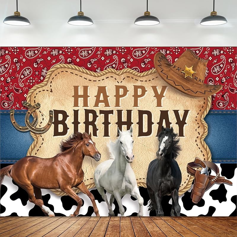 Western Cowboy Happy Birthday 7Wx5H Backdrop for Photography Rustic ...