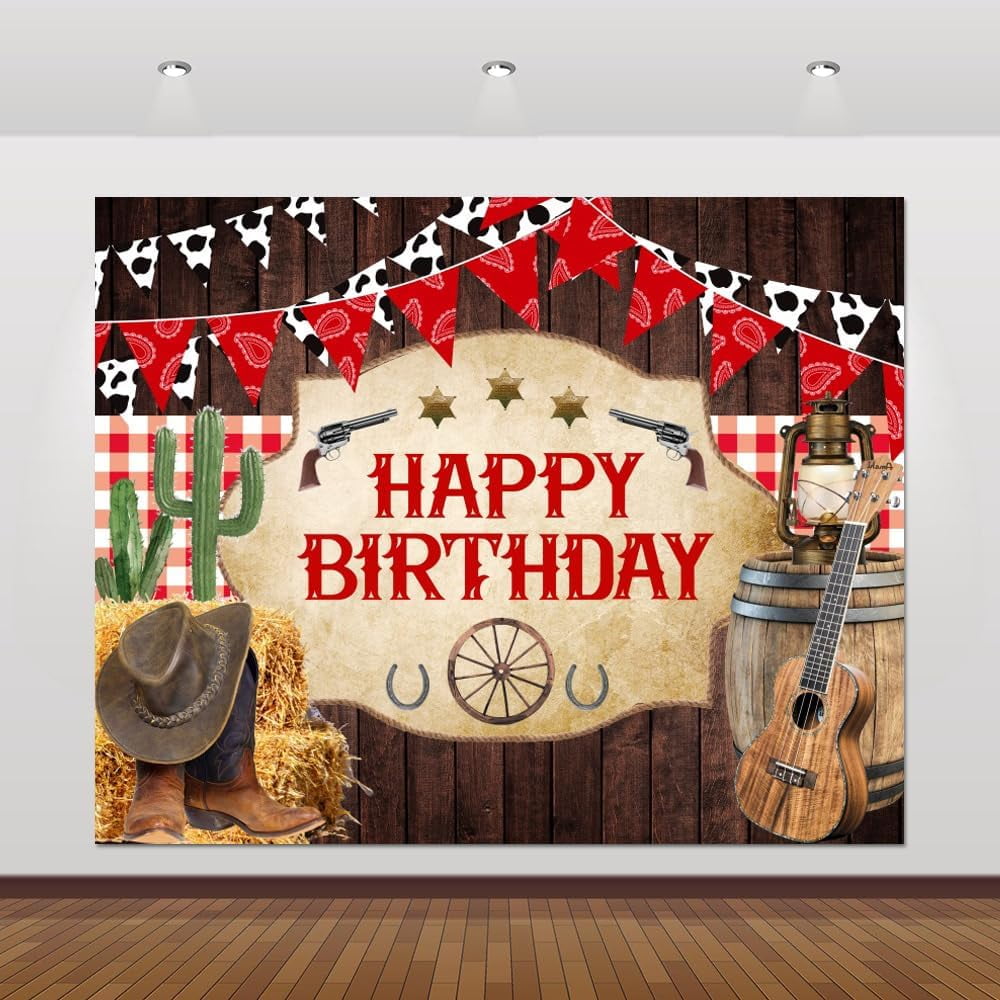 Western Cowboy Happy Birthday Backdrop Banner Cowboy Birthday Party ...