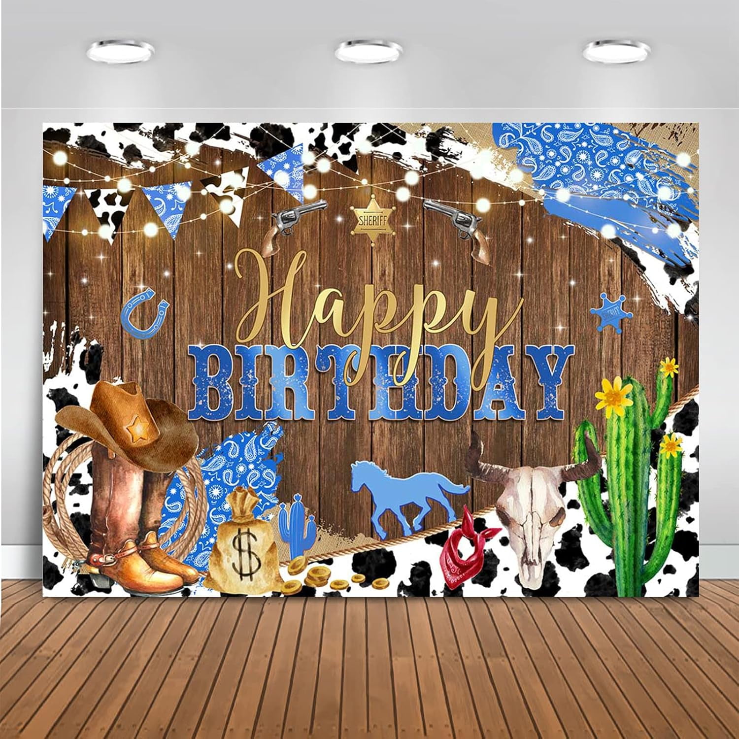 Western Cowboy Happy Birthday Backdrop Brown Wood Kids Birthday Party ...