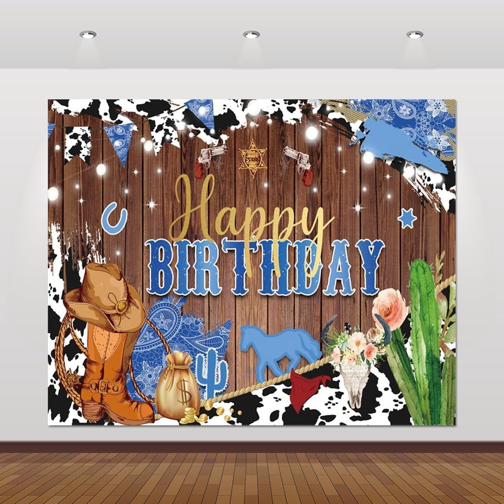 Western Cowboy Happy Birthday Backdrop Cowboy Birthday Party ...