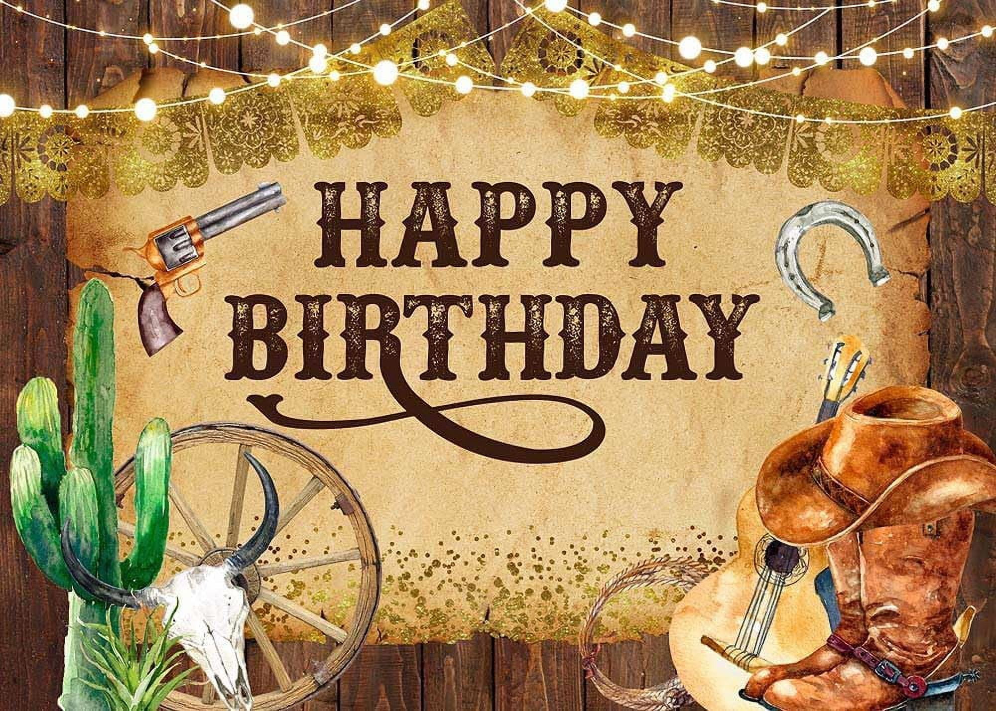 Western Cowboy Happy Birthday Backdrop Rustic Old West Rodeo Cowboy ...
