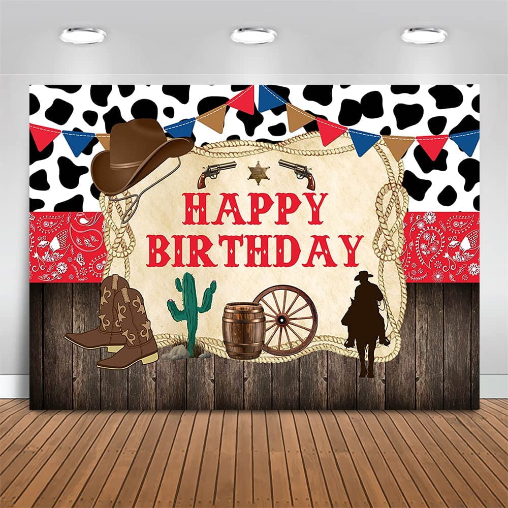 Western Cowboy Happy Birthday Backdrop Rustic Old West Rodeo Cowboy ...