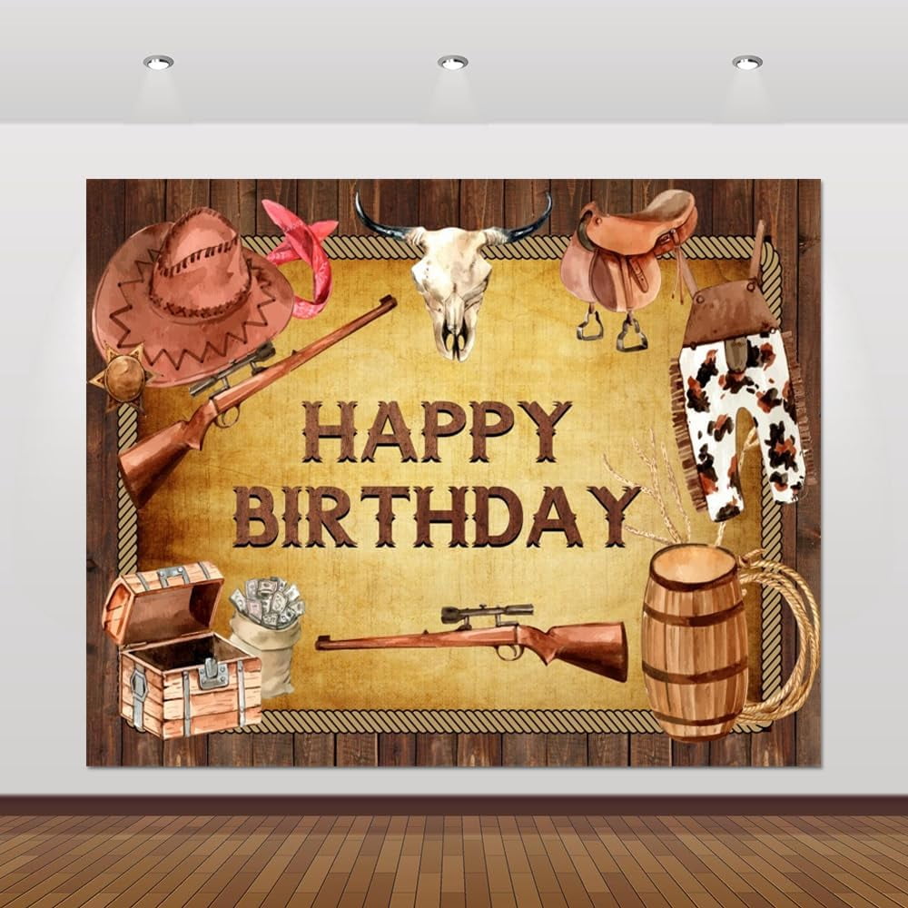 Western Cowboy Happy Birthday Backdrop Rustic Rodeo Country Wild West ...