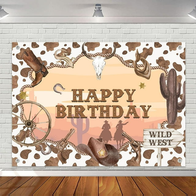 Western Cowboy Happy Birthday Backdrop Cowboy Theme Birthday Party ...