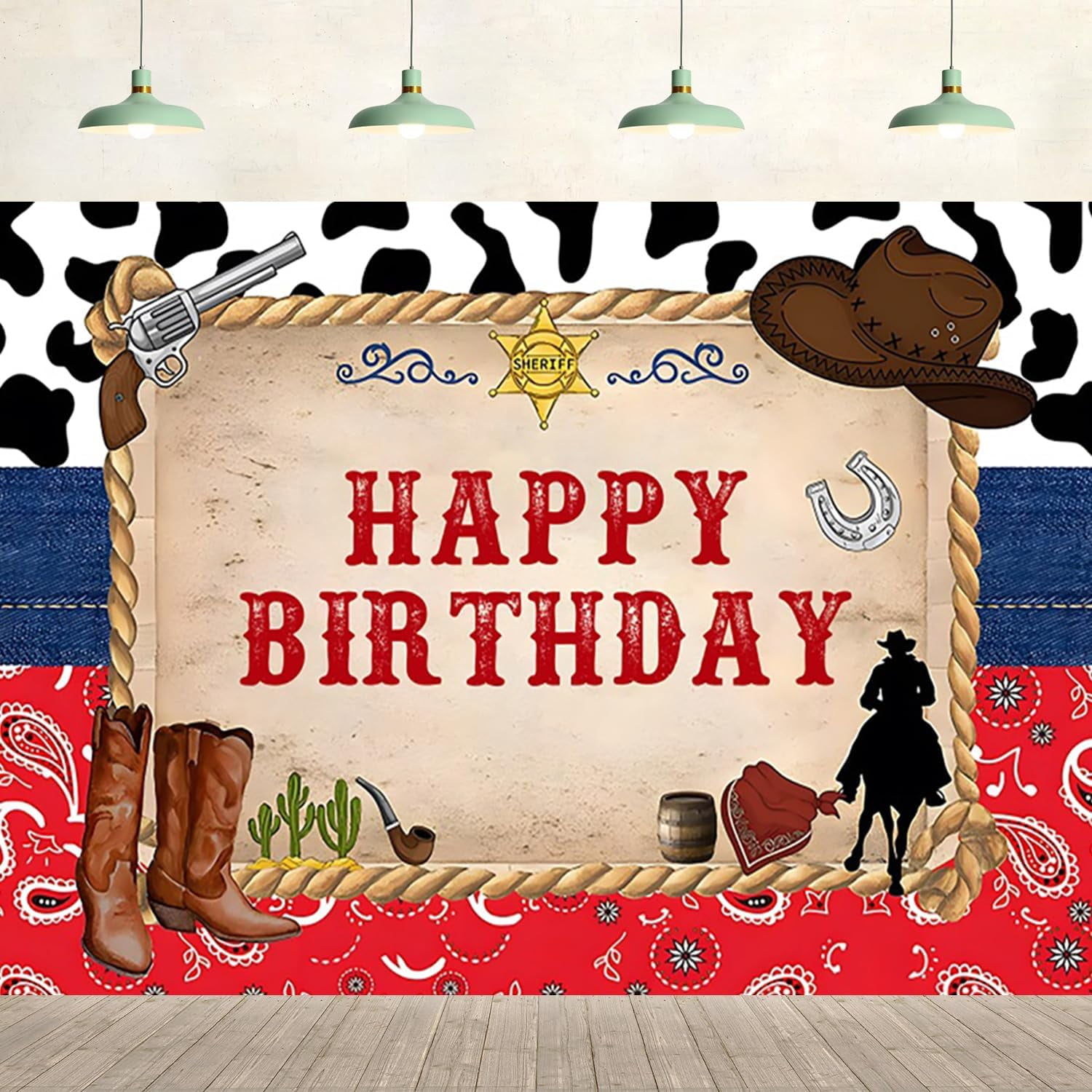 Western Cowboy Happy Birthday Backdrop West Rodeo Boots Red Background ...