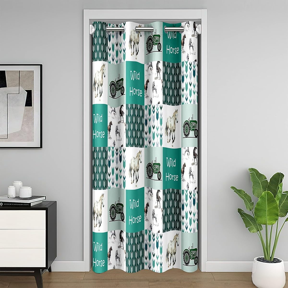 Western Cowboy Hat Boots Printed Door Curtains Polyester Privacy Closet ...