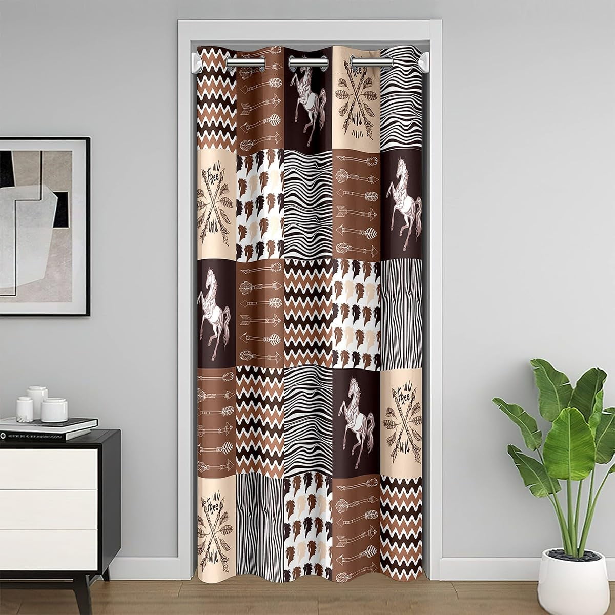 Western Cowboy Hat Boots Printed Door Curtains Polyester Privacy Closet ...