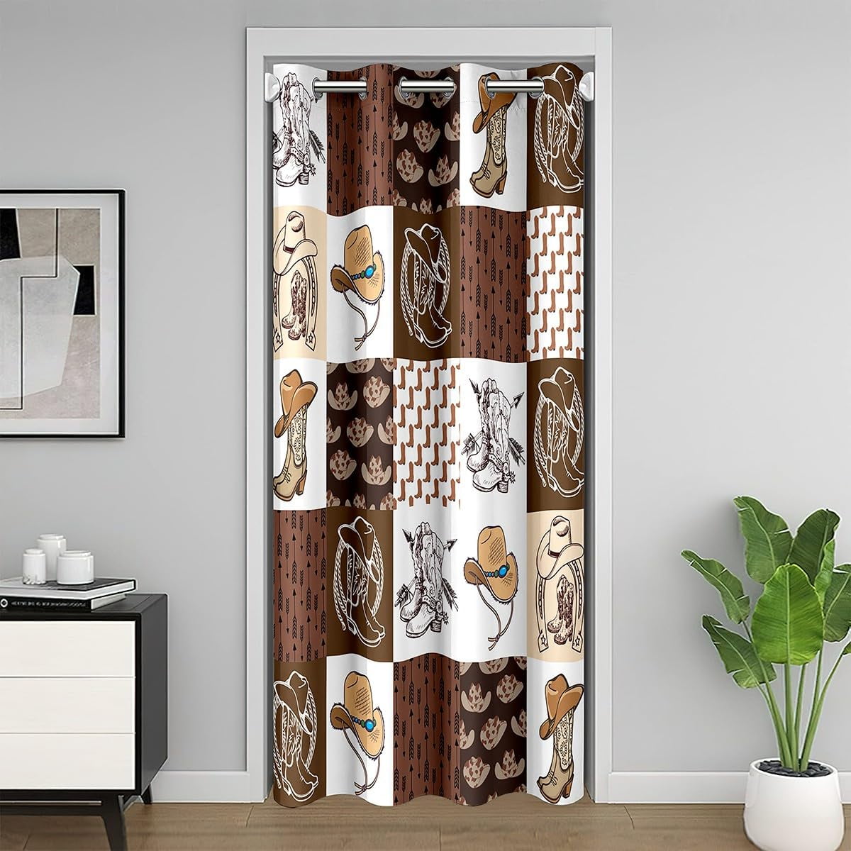 Western Cowboy Hat Boots Printed Door Curtains Polyester Privacy Closet ...