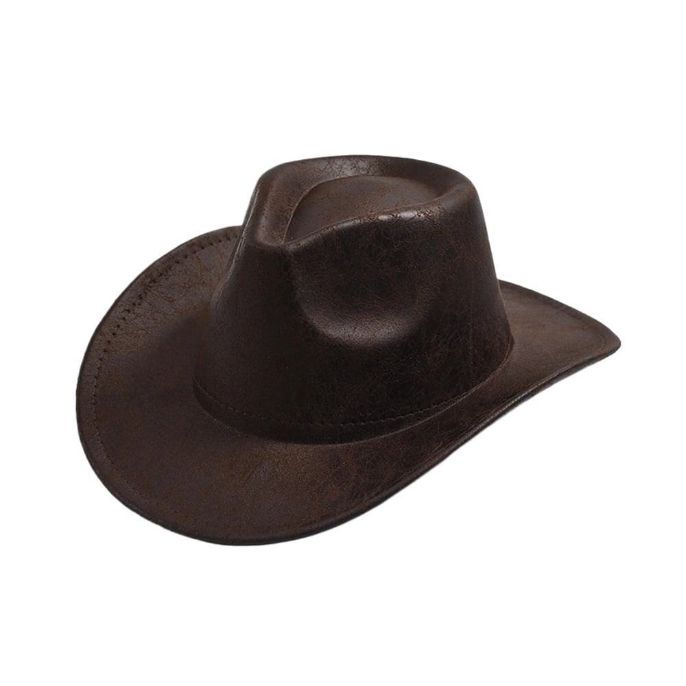 Western Cowboy Hat Faux Leather Vintage Gentleman Jazz Hats for Men Women Panama Cowgirl Hat ...